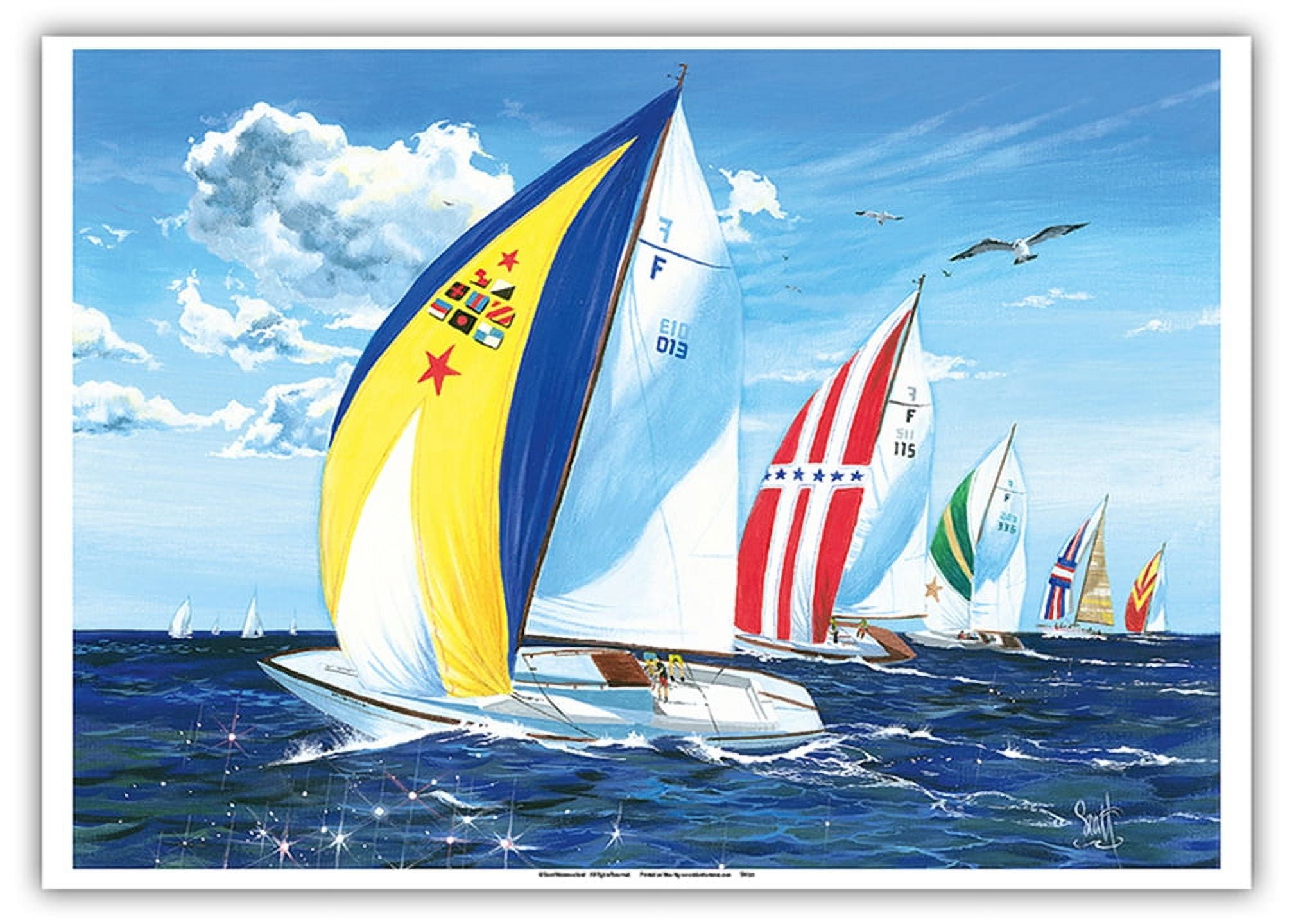 Final Dash - Sail Boats Racing - From an Original Color Painting by ...