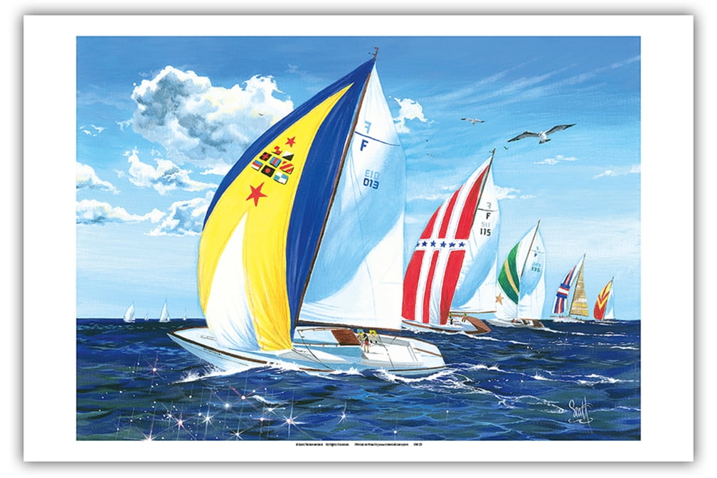 Final Dash - Sail Boats Racing - From an Original Color Painting by ...