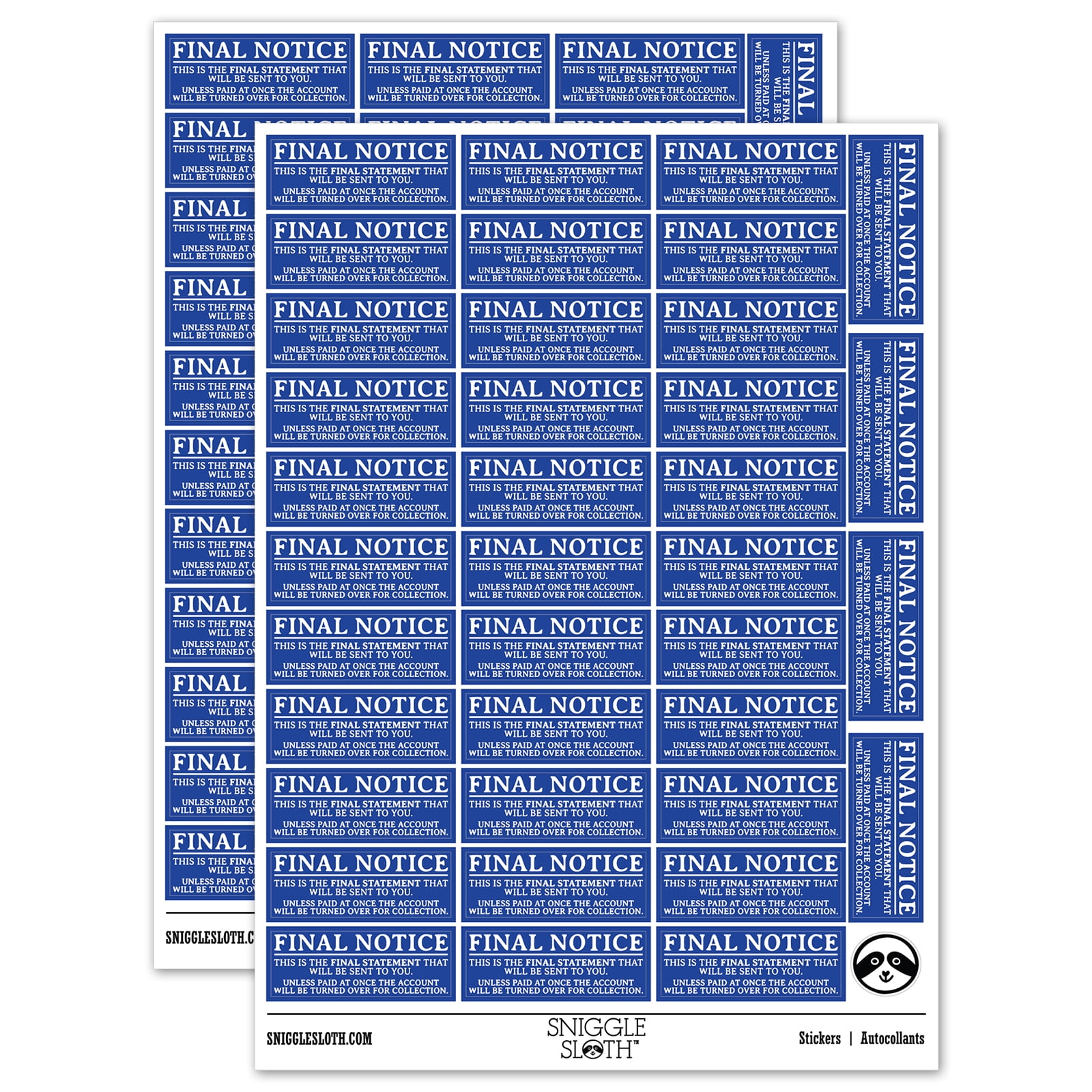 Final Notice Payment Due Collections Sticker Set - Dark Blue - Gloss ...