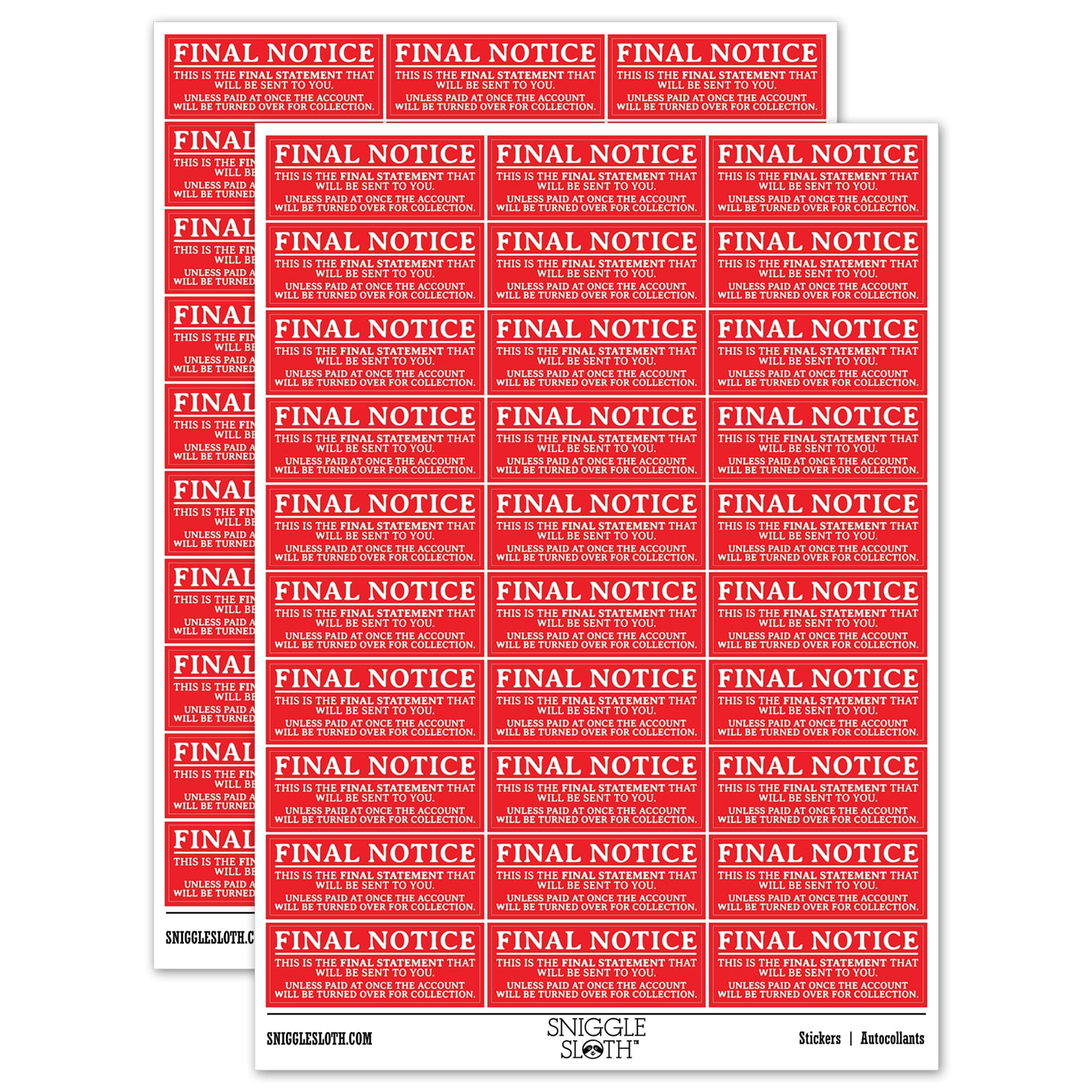 Final Notice Payment Due Collections Sticker Set - Red - Matte Finish ...