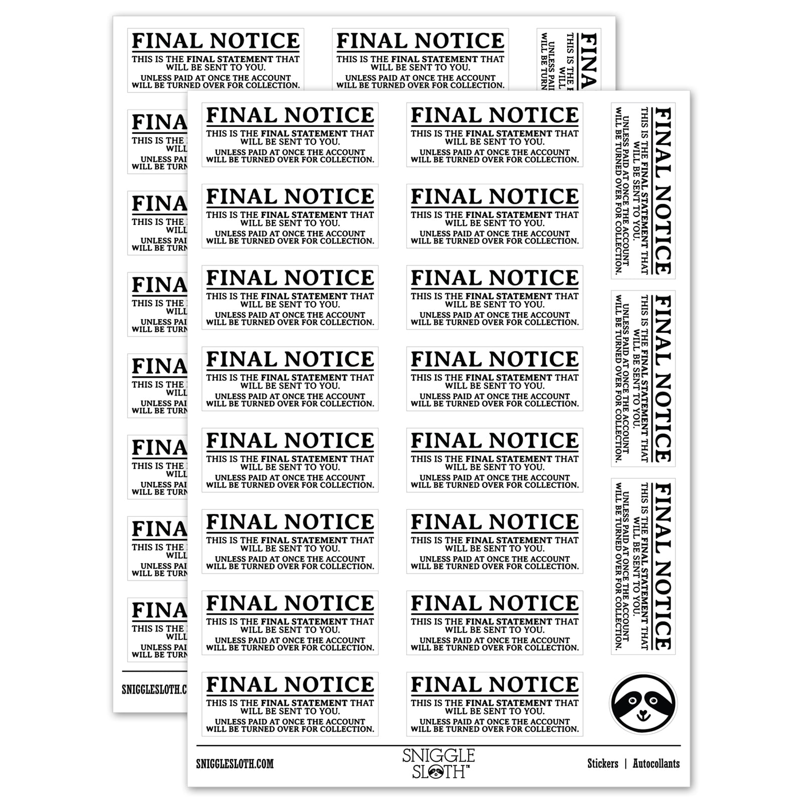 Final Notice Payment Due Collections Sticker Set - White - Gloss Finish ...