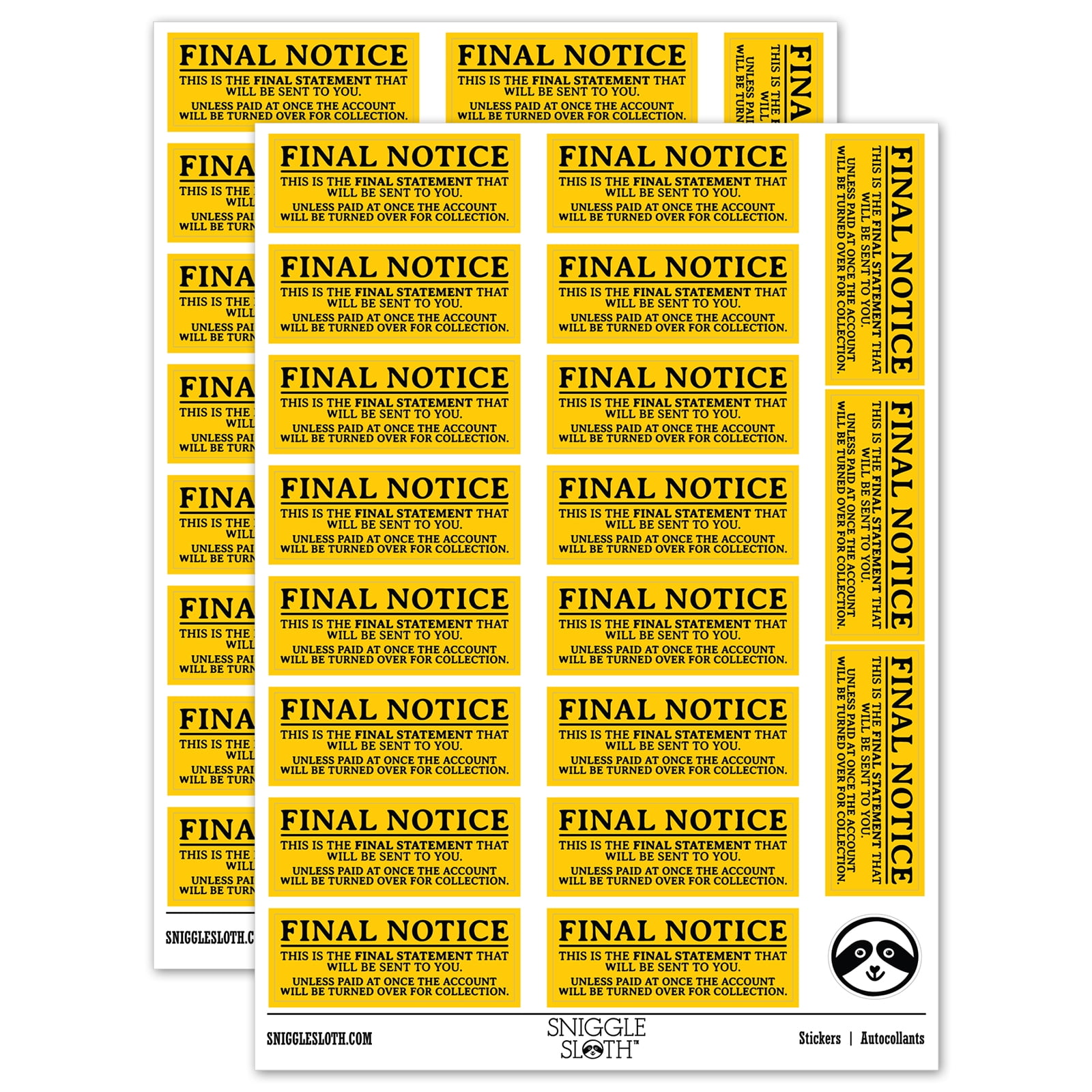 Final Notice Payment Due Collections Sticker Set - Yellow - Gloss ...