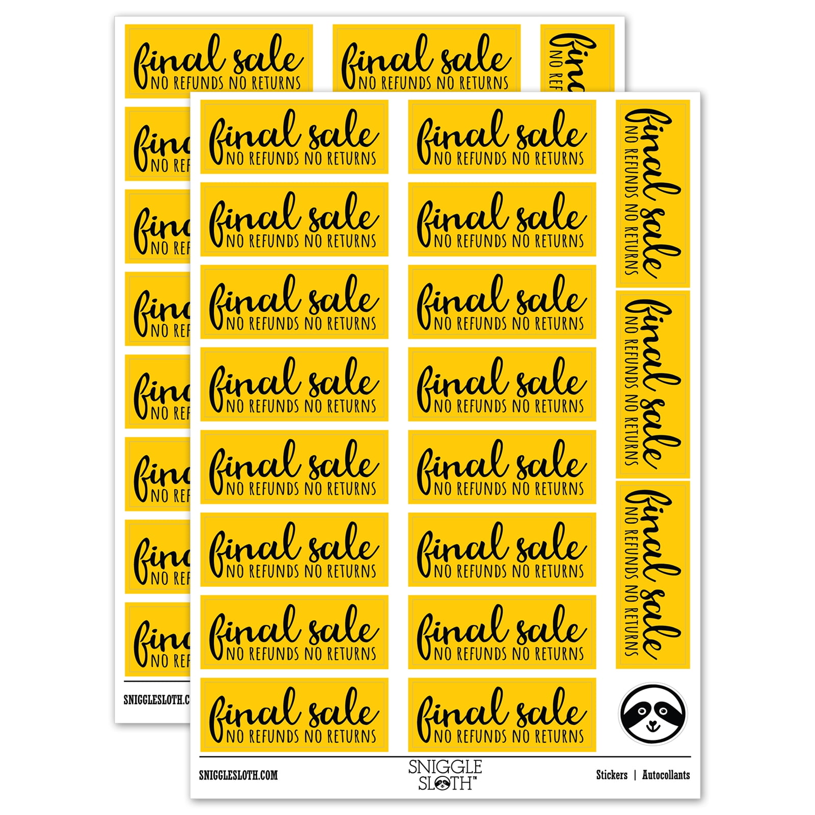 Final Sale No Refunds No Returns Sticker Set - Yellow - Matte Finish ...