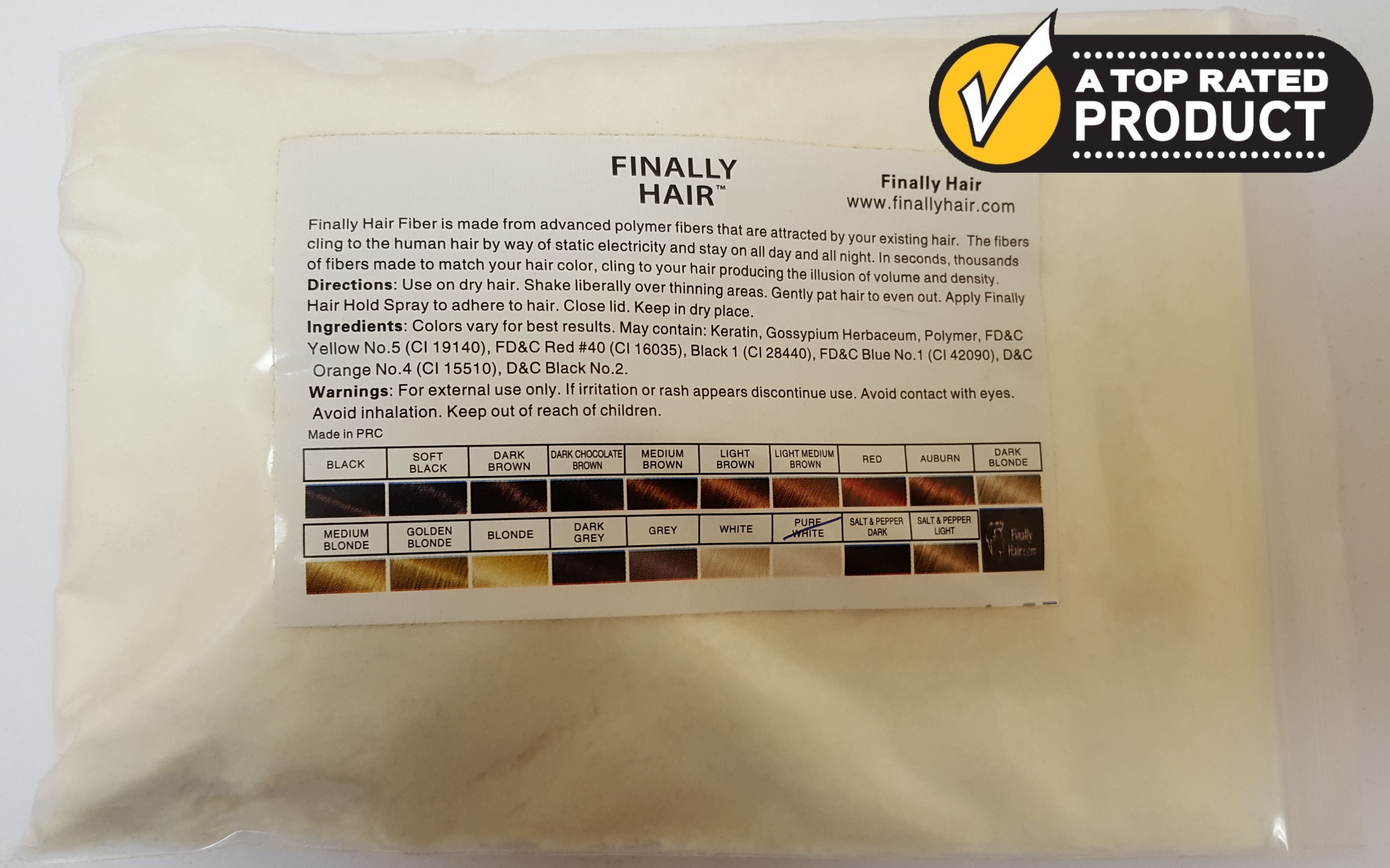 Finally Hair - Hair Fiber - Refill Bags - Pure White - 57G 2 Pack - 114 ...