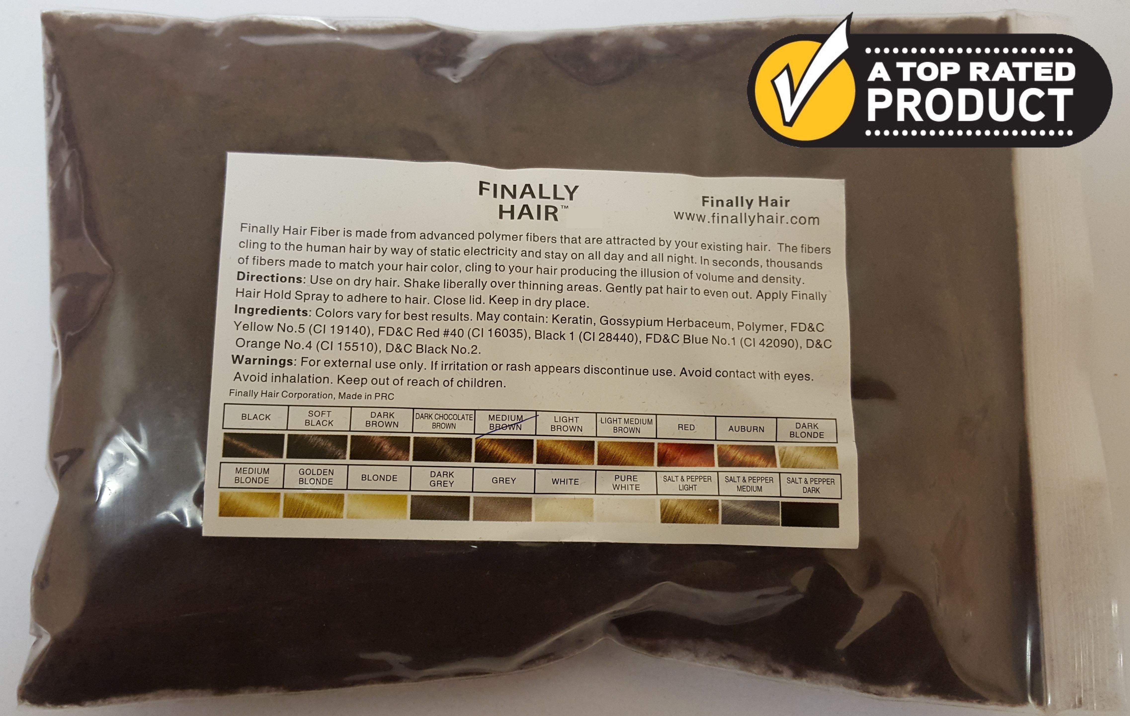 Finally Hair Refill Bag Premium Hair Fibers (Medium Brown) (2oz ...
