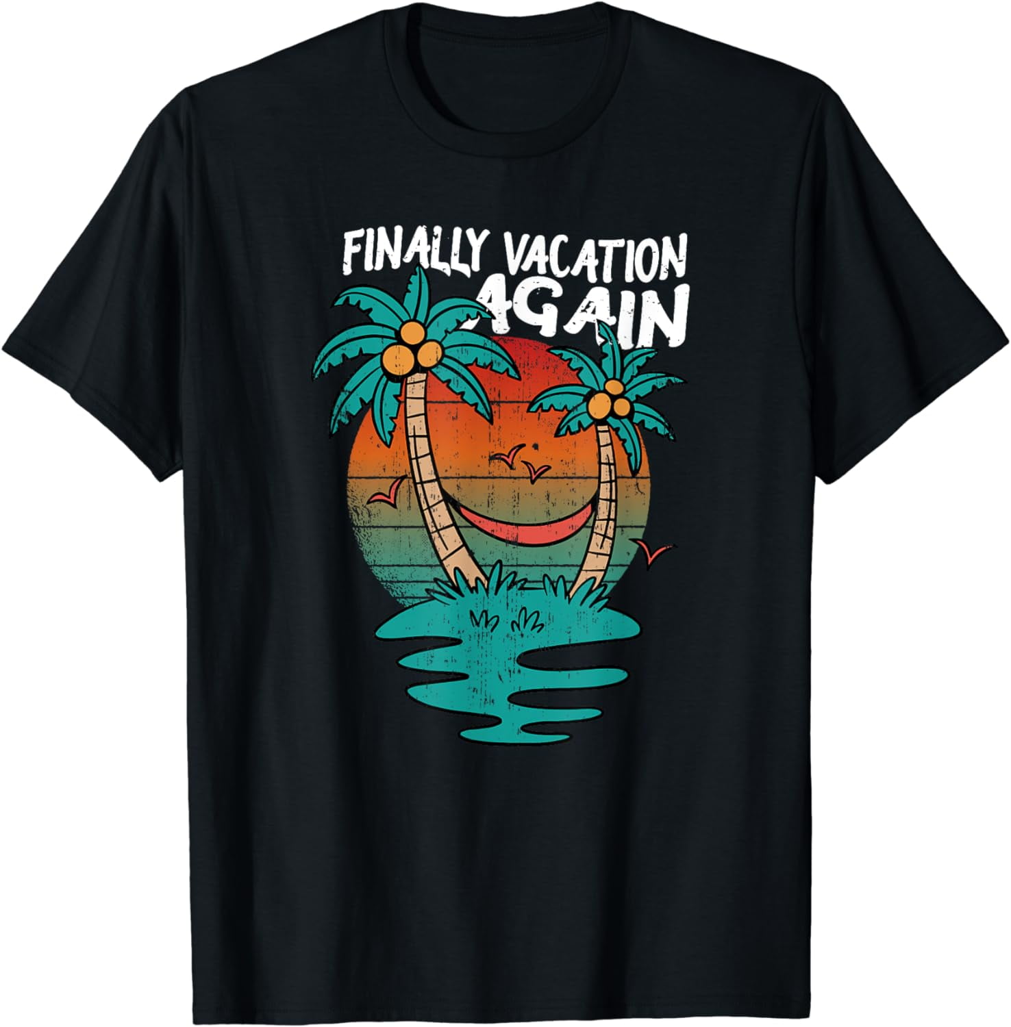 Finally Vacation Again | Retro Beach Hammock Vacay T-Shirt - Walmart.com