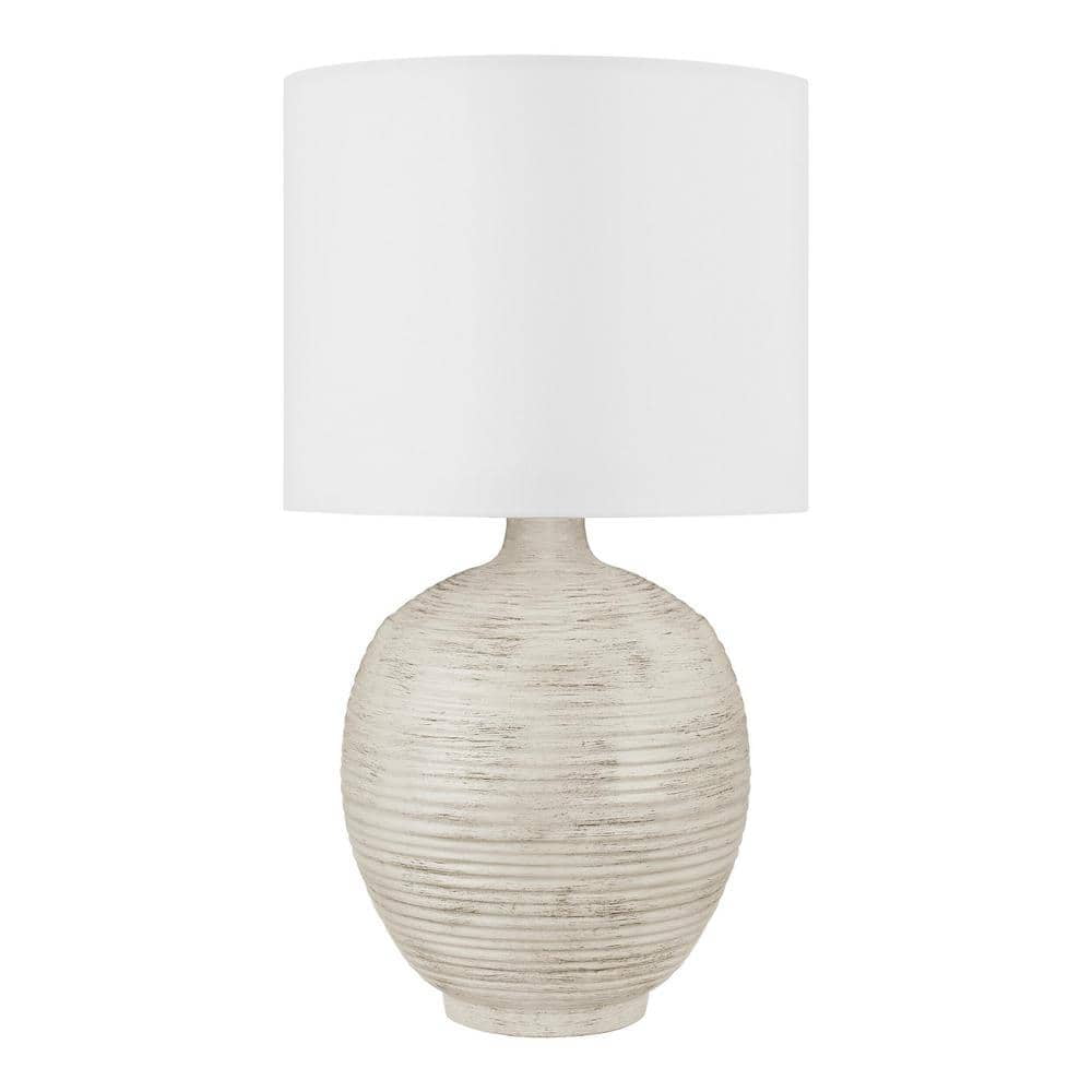 Hampton Bay Finch 22 in. Distressed White Ribbed Table Lamp with White ...