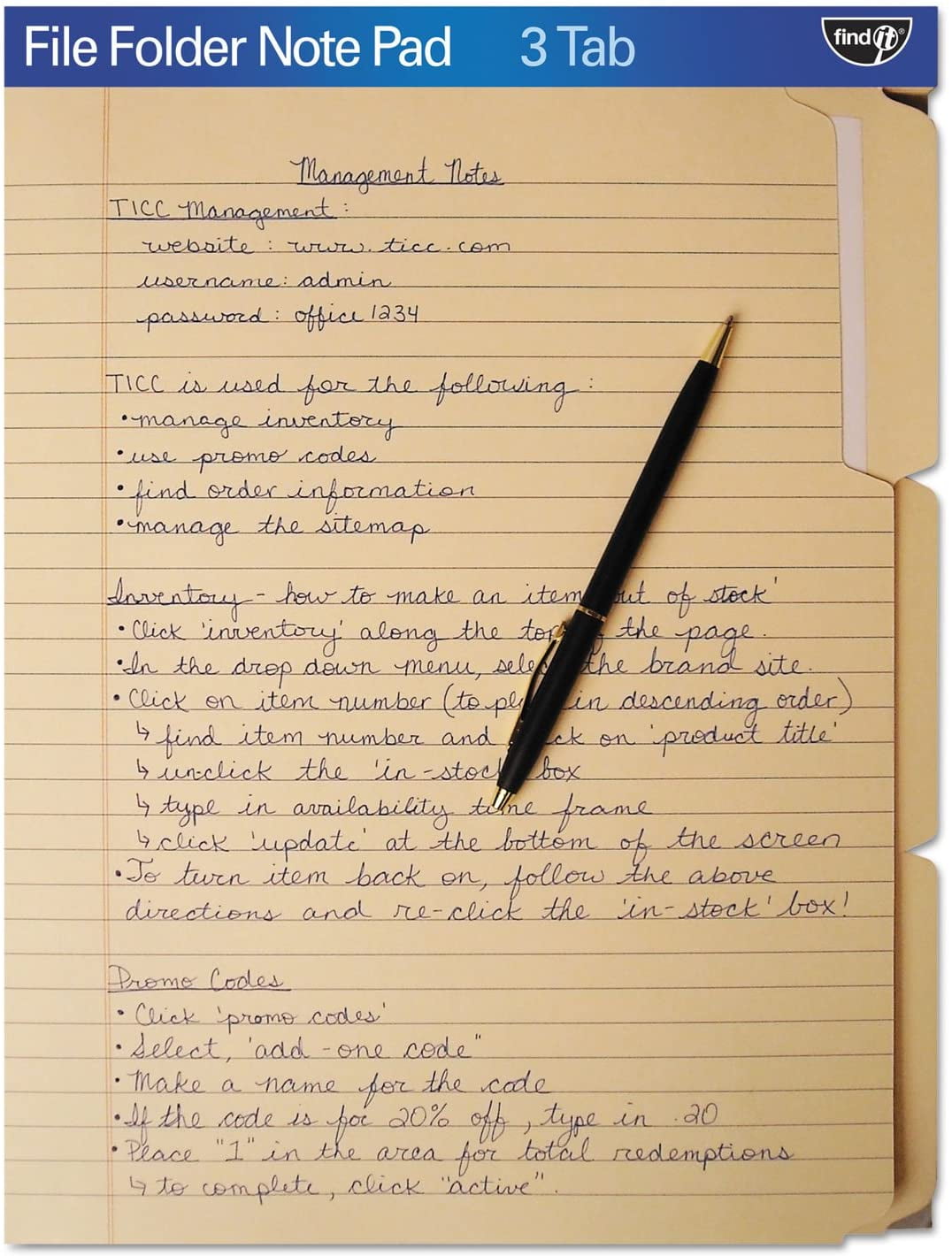 Find It File Folder Note Pad, Manila, 12 Sheets - Walmart.com