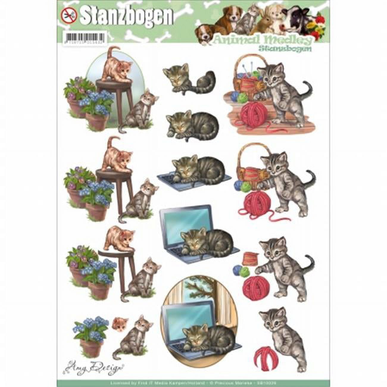 Find It Trading Amy Design Punchout Sheet-Animal Medley Cat, Pk 10, Amy ...