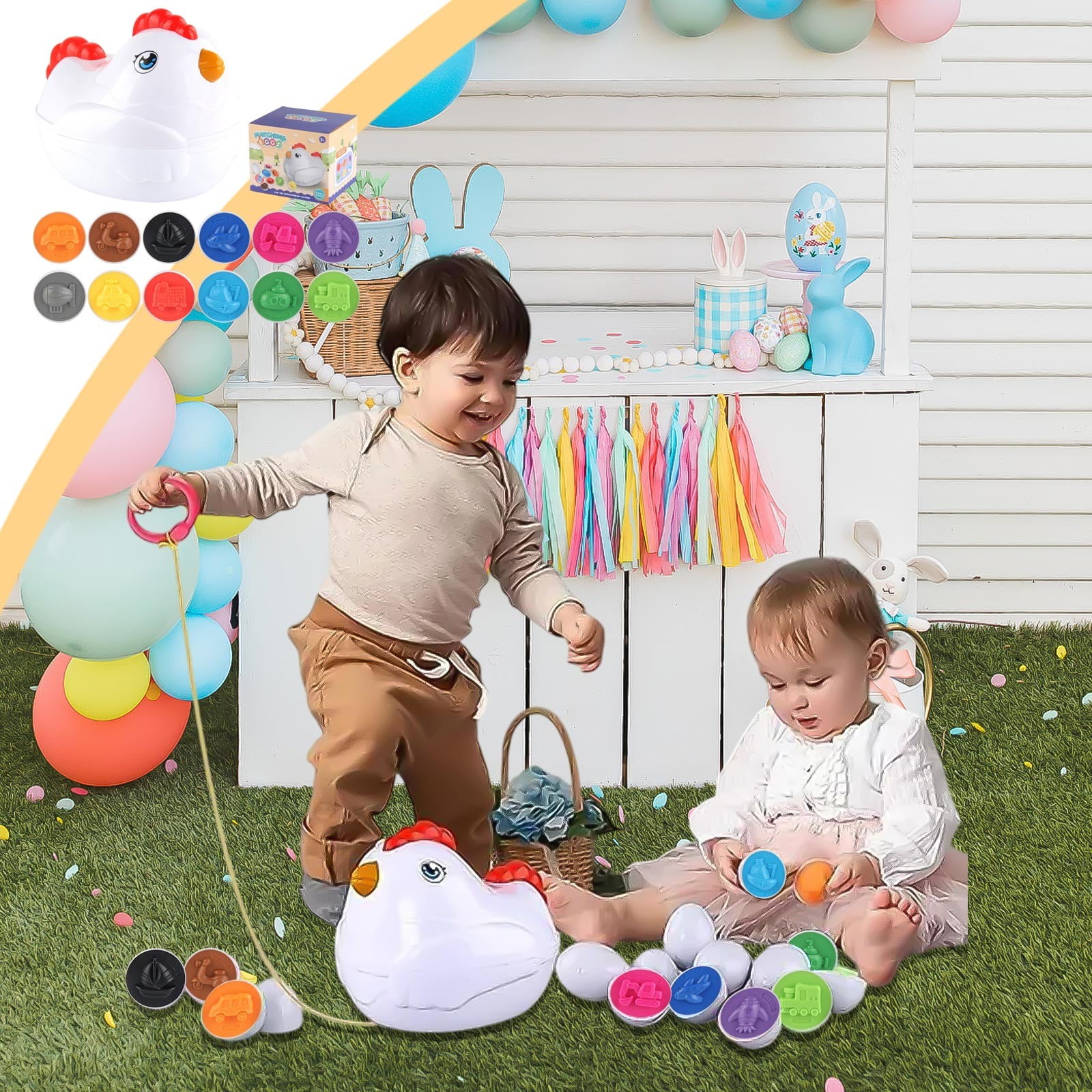 Find & Match Number Matching Easter Eggs with Hen, 12 PCS Matching Eggs ...