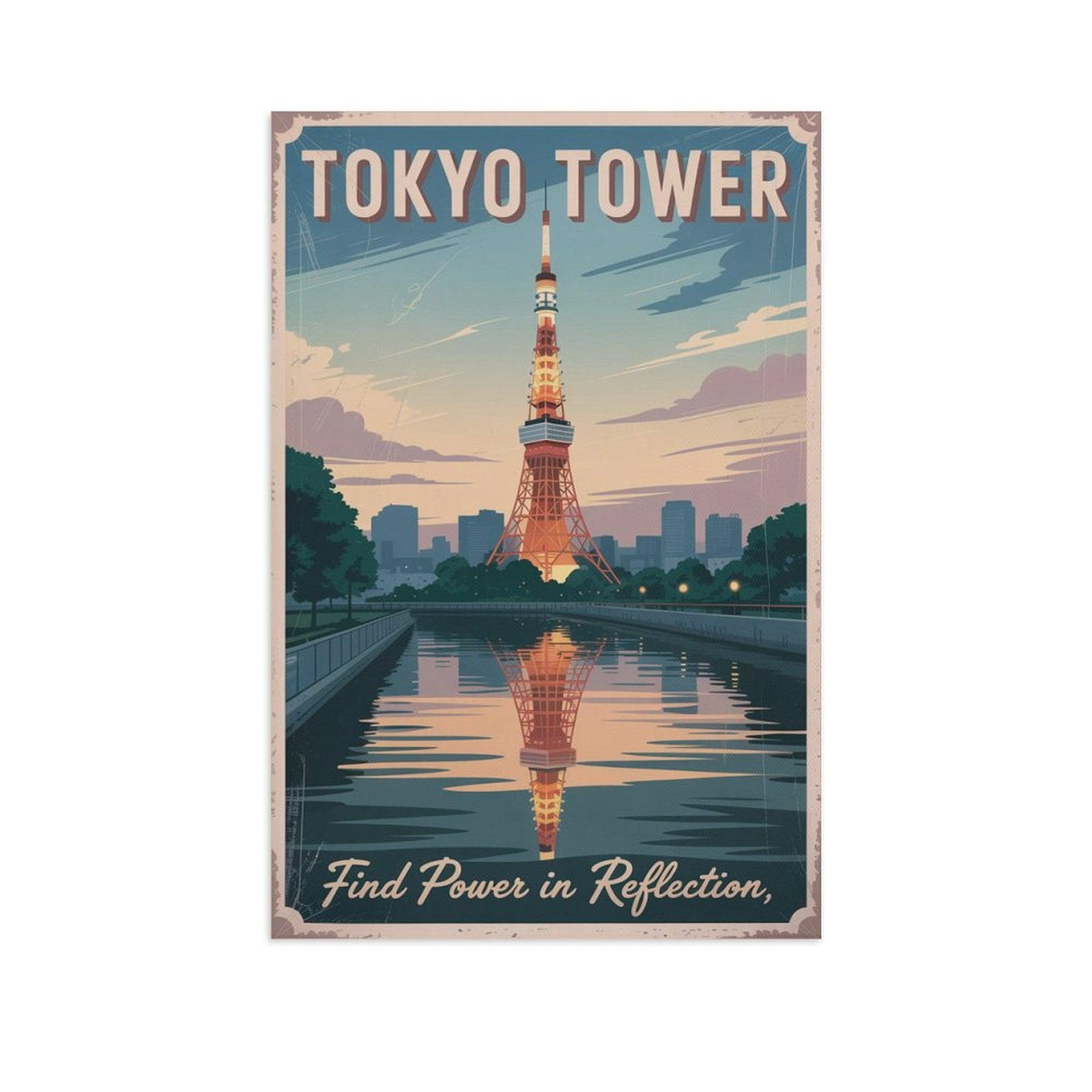 Find Power in Reflection Tokyo Tower Retro Travel Poster Vintage ...