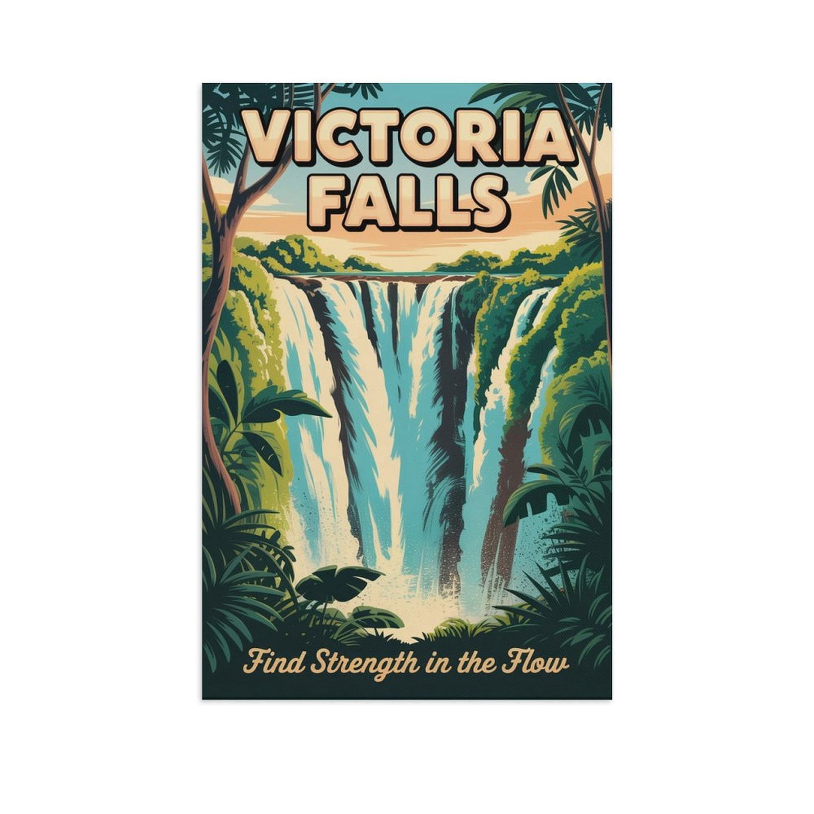 Find Strength in The Flow Victoria Falls Retro Travel Poster Vintage ...