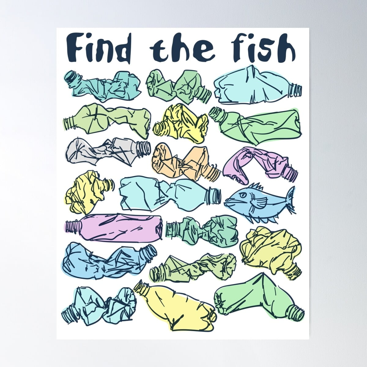 Find The Fish And Save The Ocean From Plastic Pollution Poster Wall Art ...