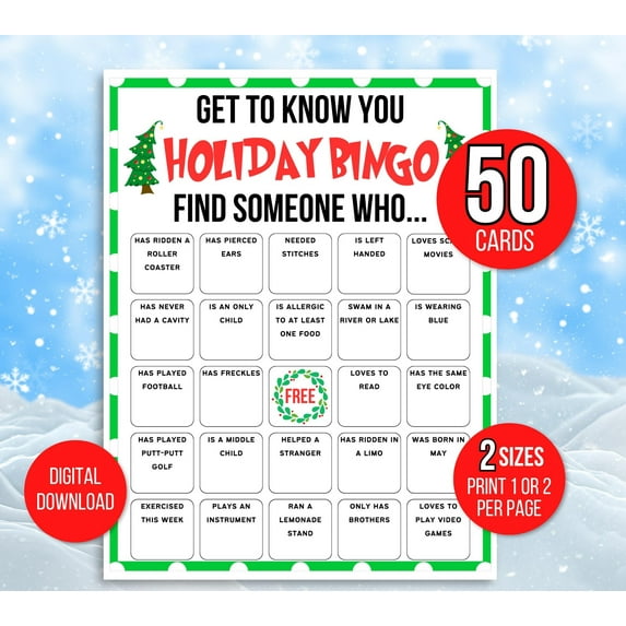 Find the Guest Bingo, Get to Know You Holiday Bingo, Jingle and Mingle ...