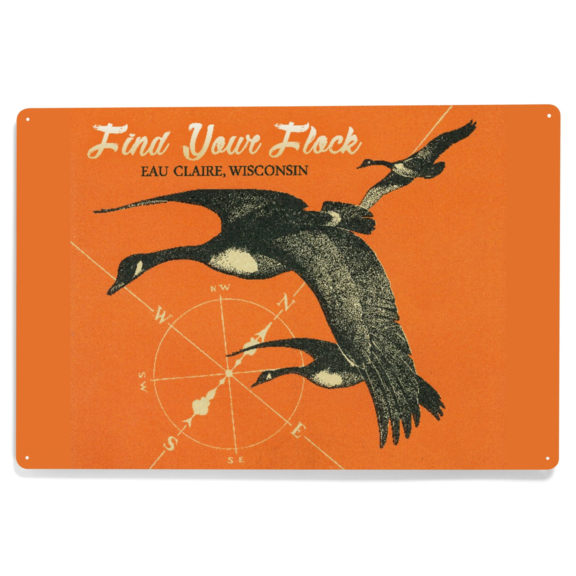 Find your flock, Eau Claire, Wisconsin, Vintage Nature (12x18 Aluminum ...