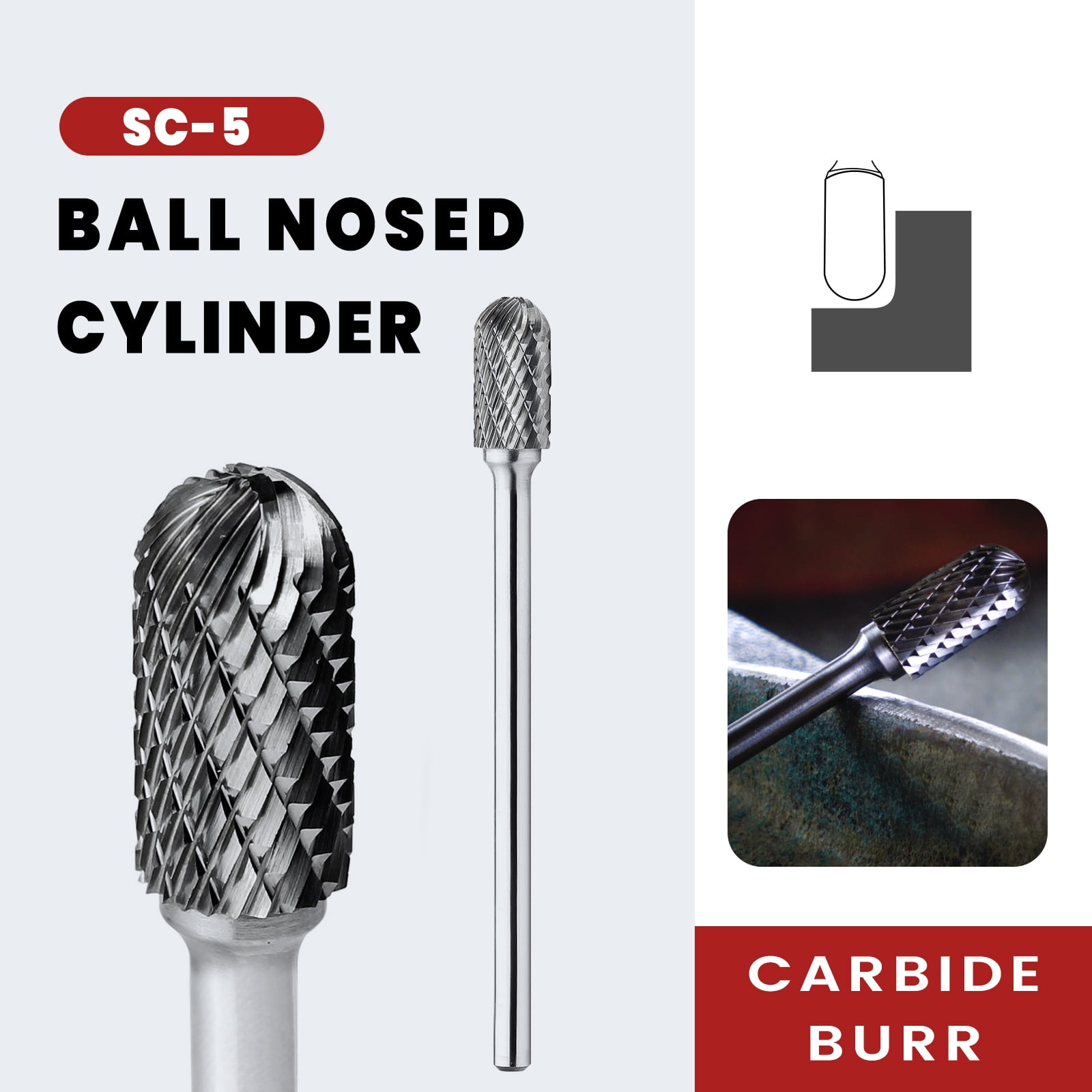 SC-5L6 1/2" Ball Nose Carbide Burr | 1/4" Shank | 6" Length | Tungsten ...
