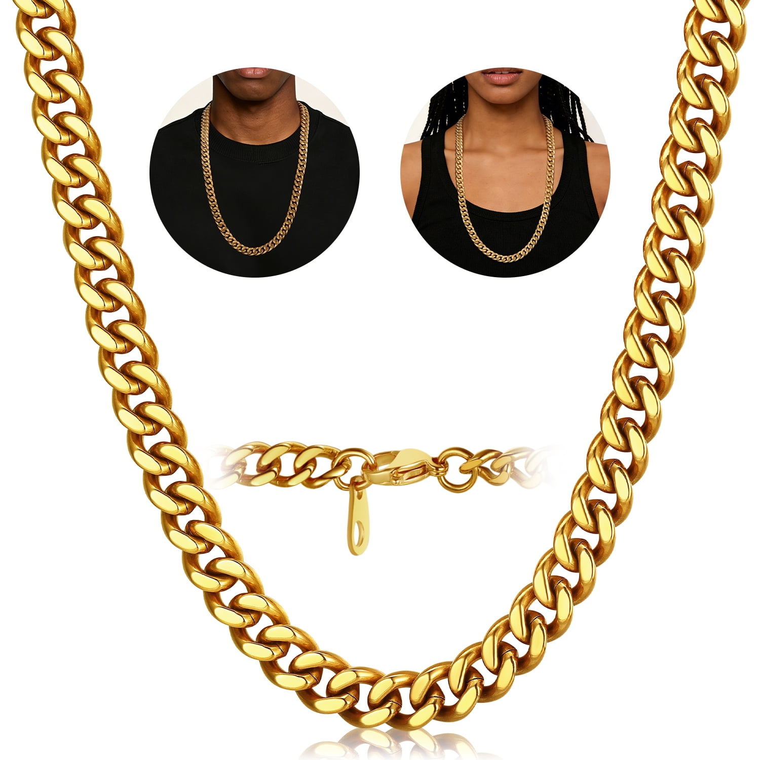FindChic Cuban Link for Men 14K Gold Plated Chains Necklace Stainless ...