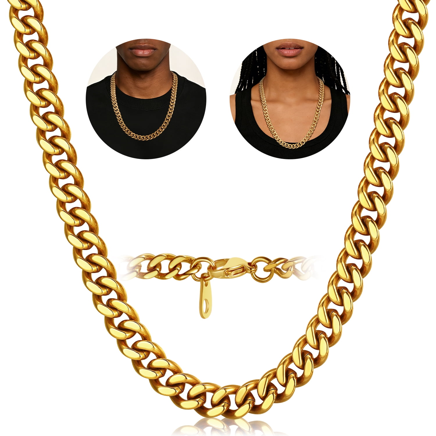FindChic Cuban Link for Men 14K Gold Plated Chains Necklace Stainless ...