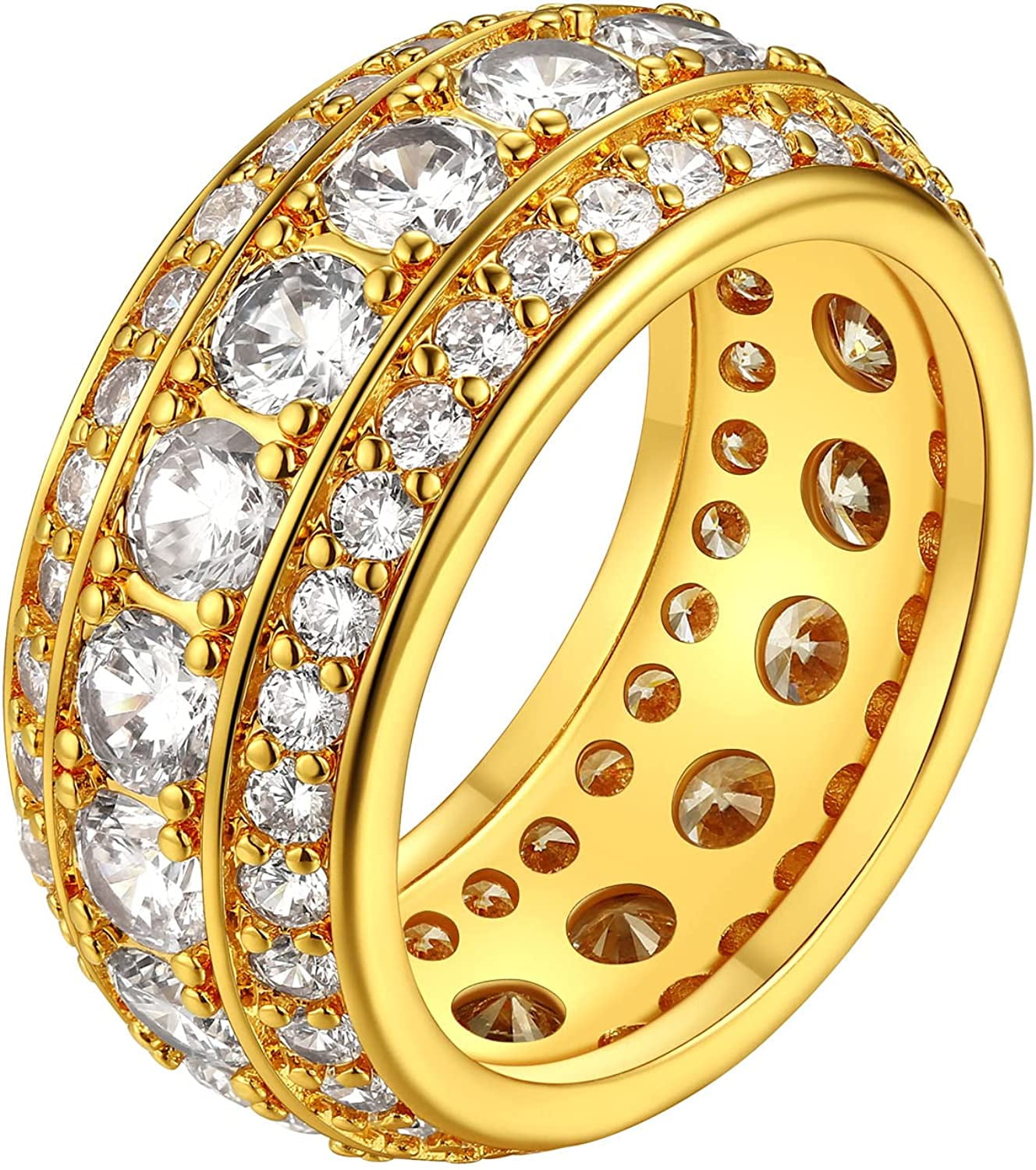 FindChic 18K Gold Plated Ring Thick 3 Row Band for Men Women Size 7 to ...