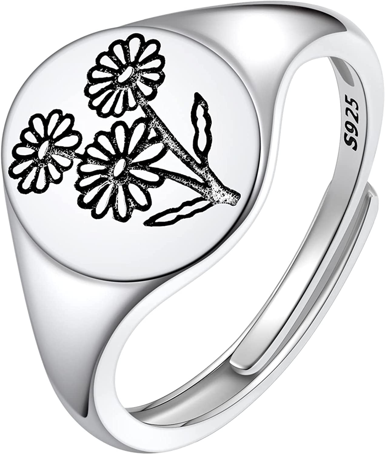 FindChic 925 Sterling Silver Birth Flower Daisy Ring Women Signet Ring ...