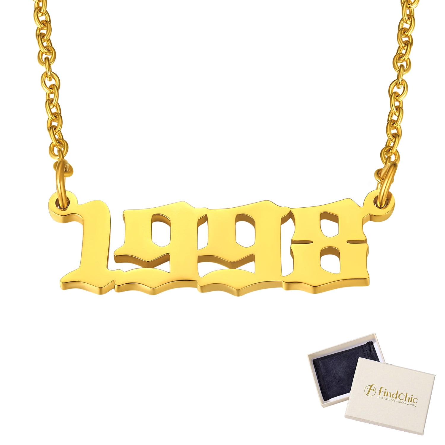 FindChic Women Men 1985-2005 Birth Year Number Necklace Stainless Steel ...