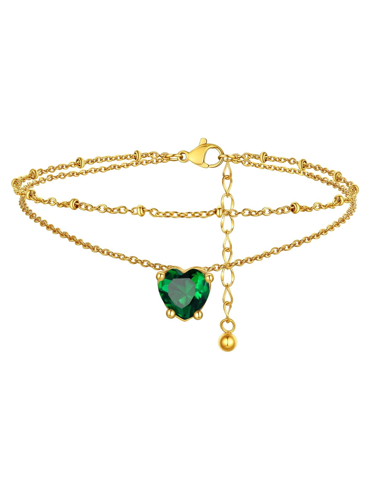 FindChic Anklets for Women Waterproof, Bling Heart Emerald Birthstone ...