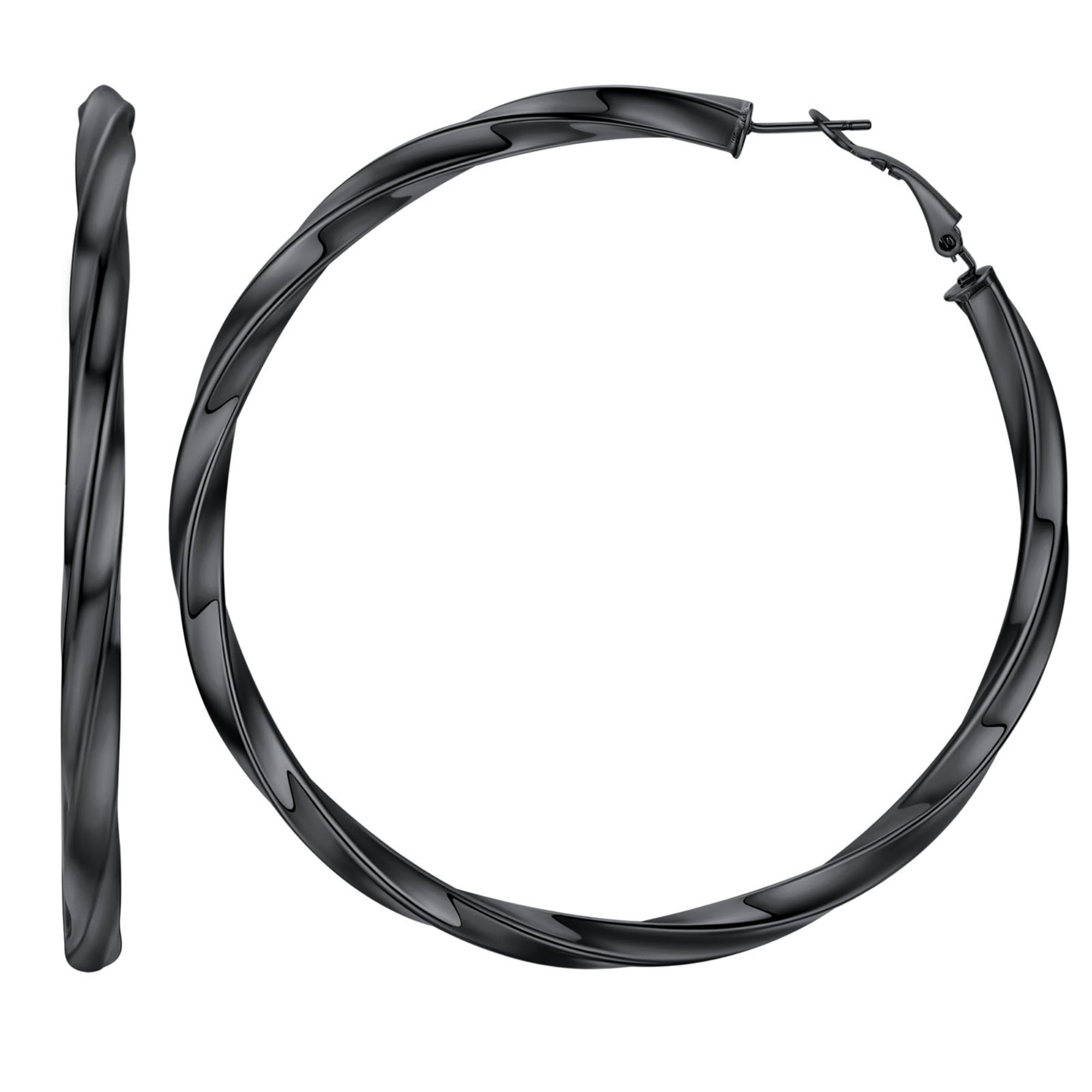 FindChic Big Black Hoops Stainless Steel Cube Twisted Chunky Hoop ...