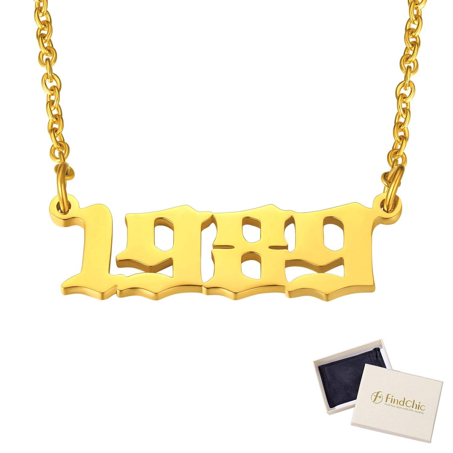 FindChic Angle Chain Birth Year Number Necklace for Women,14K Gold ...