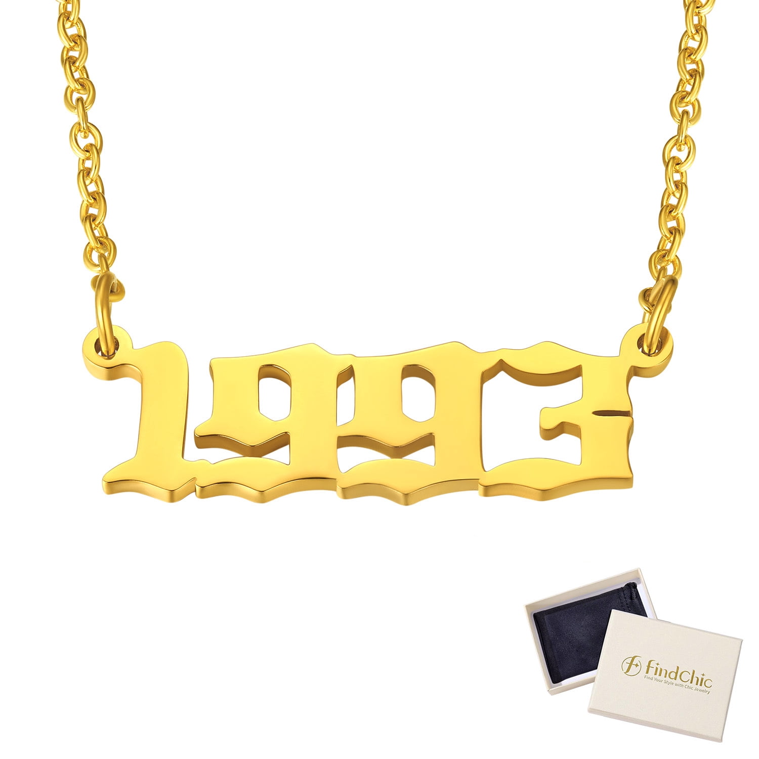 FindChic Angle Chain Birth Year Number Necklace for Women,14K Gold ...