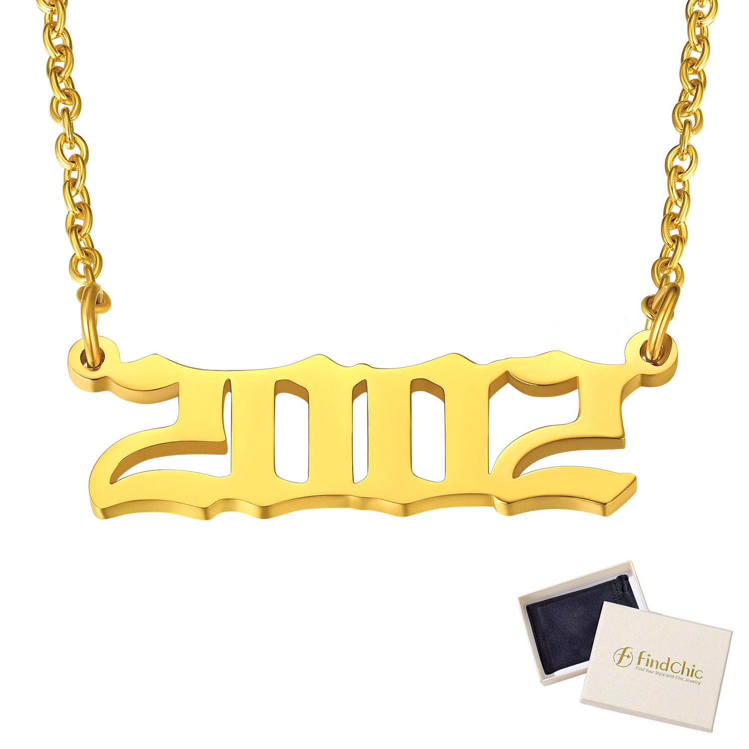 FindChic Angle Chain Birth Year Number Necklace for Women,14K Gold ...