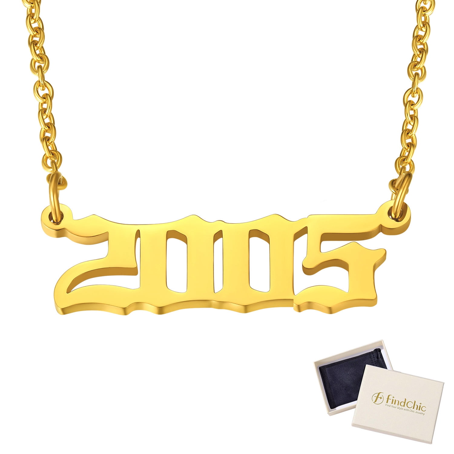 FindChic Angle Chain Birth Year Number Necklace for Women,14K Gold ...