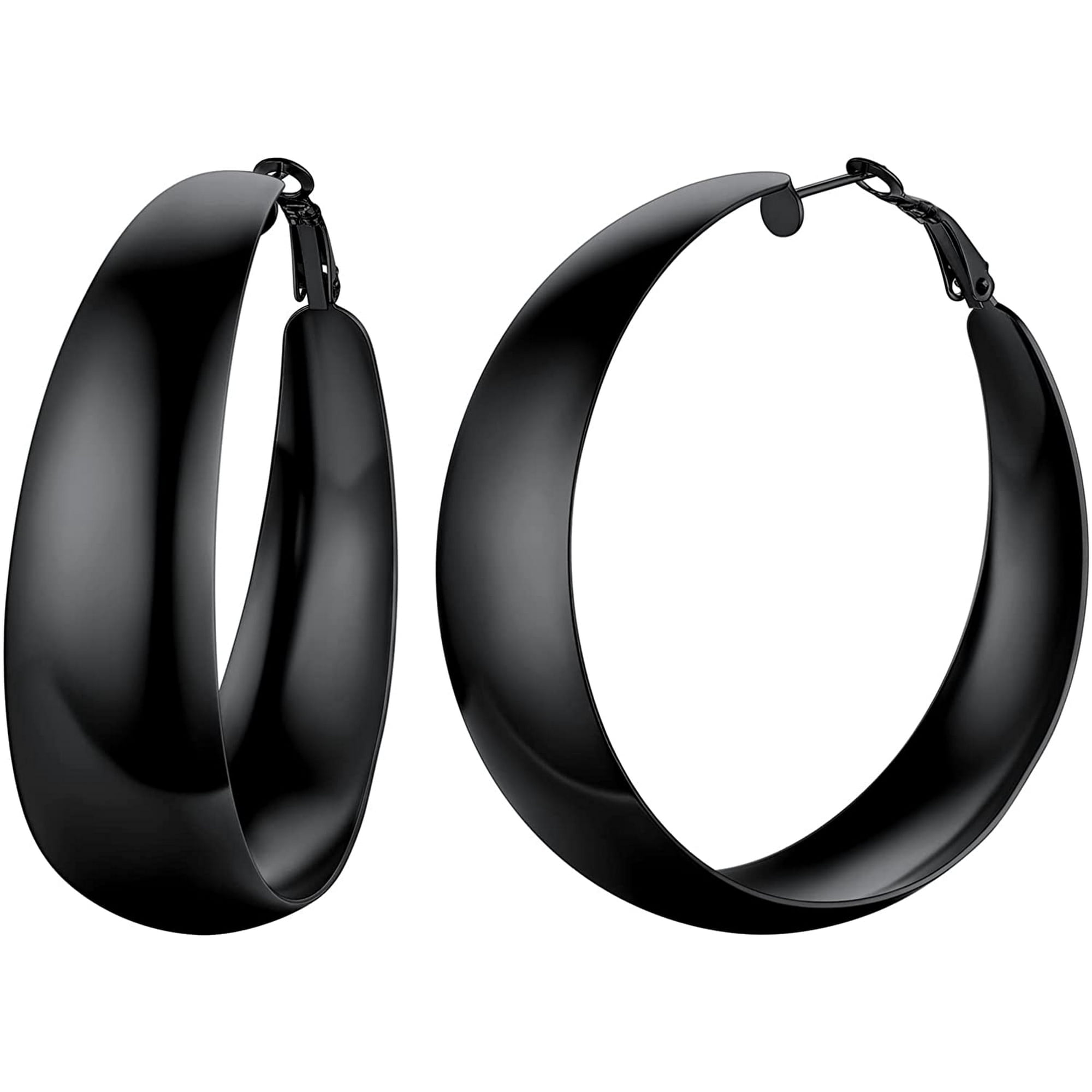 FindChic Black Chunky Hoop Earrings for Women, 60mm Large Round ...