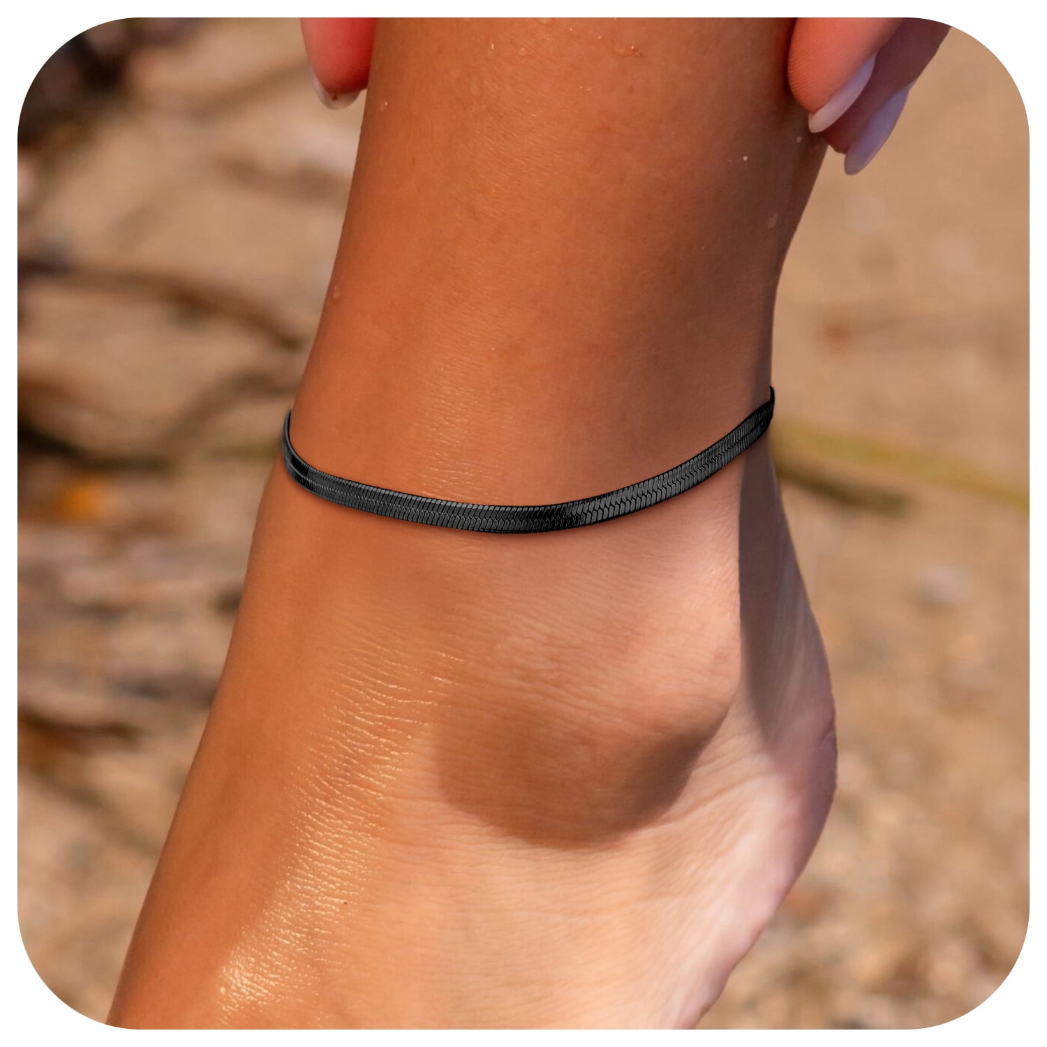 FindChic Herringbone Snake Anklets for Women 5mm Black Stainless Steel ...