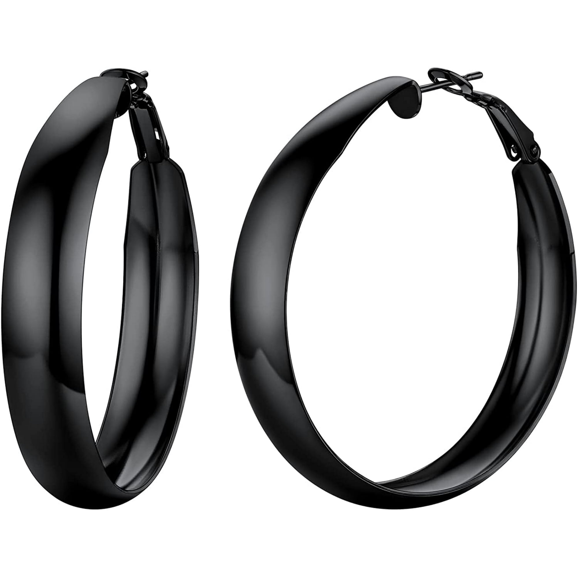 FindChic Black Wide Hoop Earrings for Women Her 40mm Medium Size Round ...