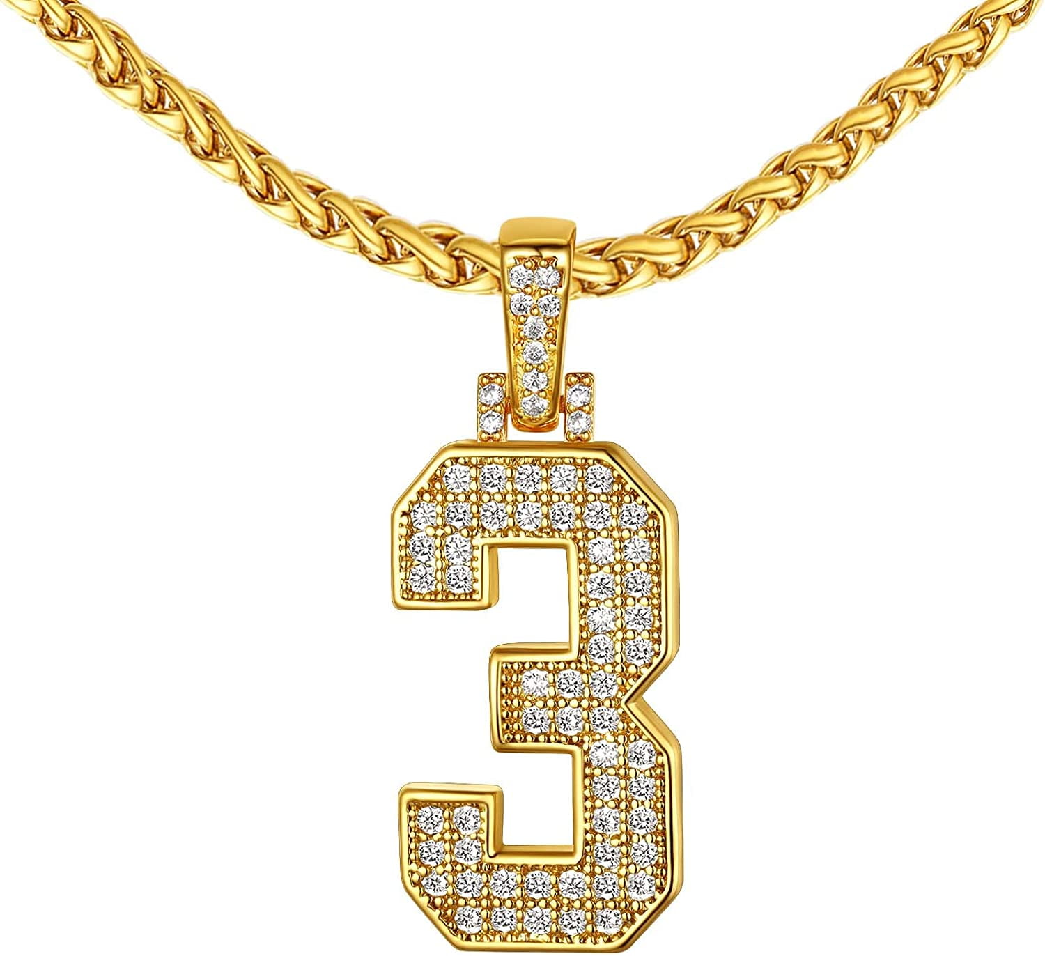 FindChic Bling CZ Number 0-9 Necklace Big Chain For Men,Hip Hop 18K ...