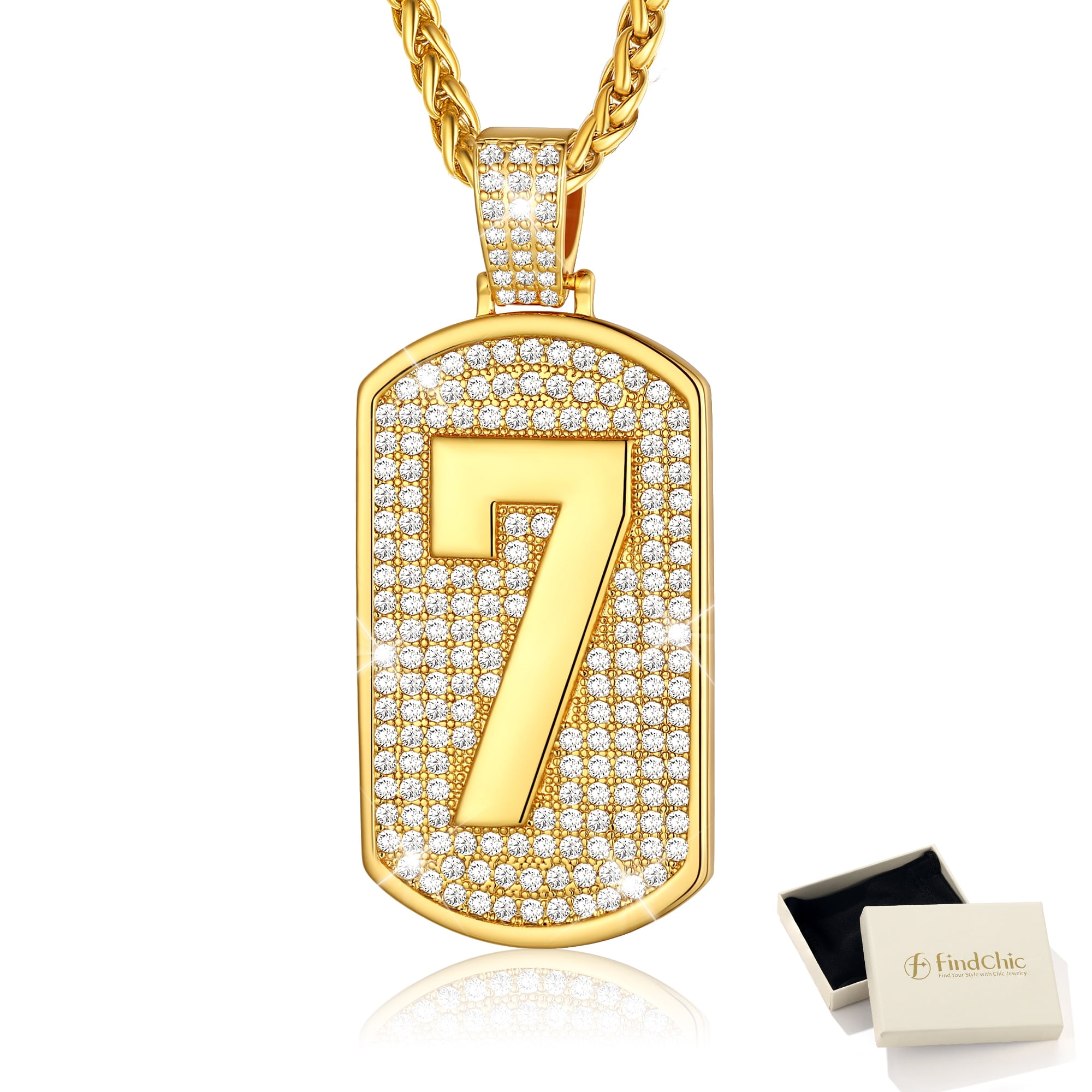 FindChic Bling Lucky Number Necklaces for Men 14K Gold Plated Digital ...