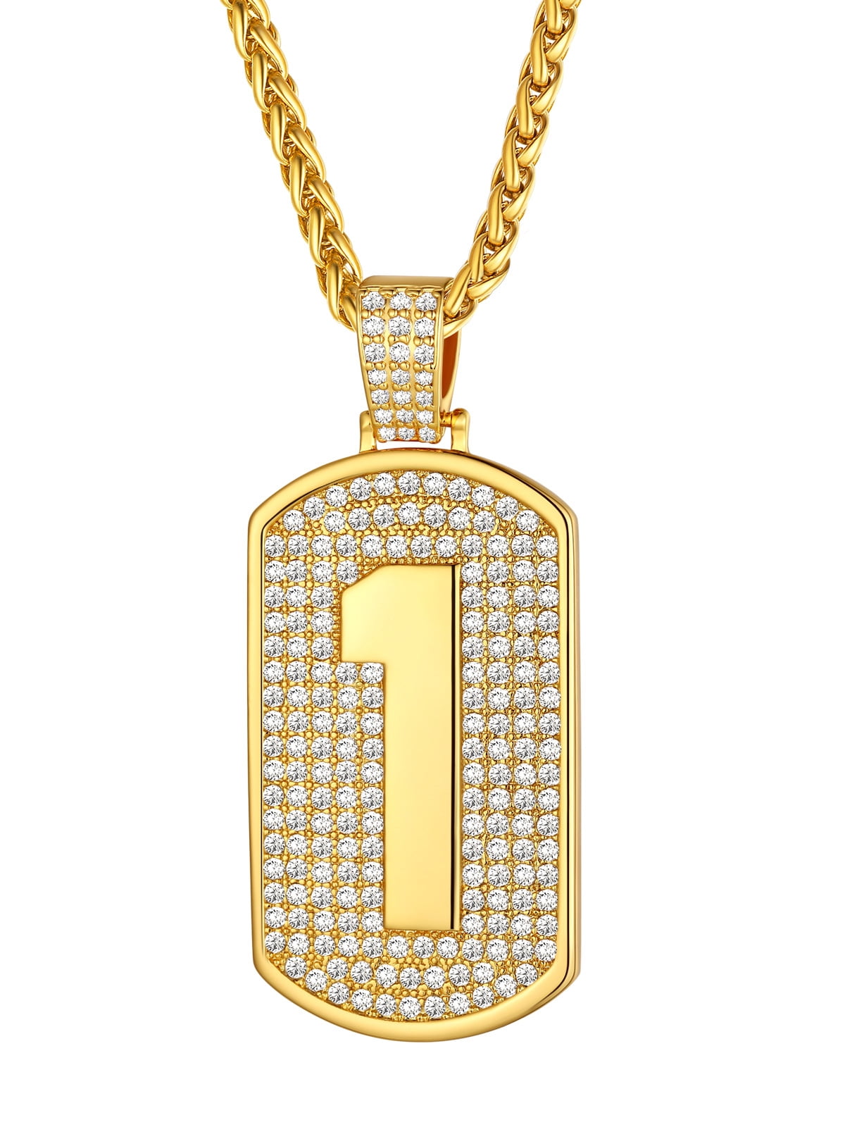 FindChic Bling Number Necklaces for Men 18K Gold Digital Dog Tag Cubic ...