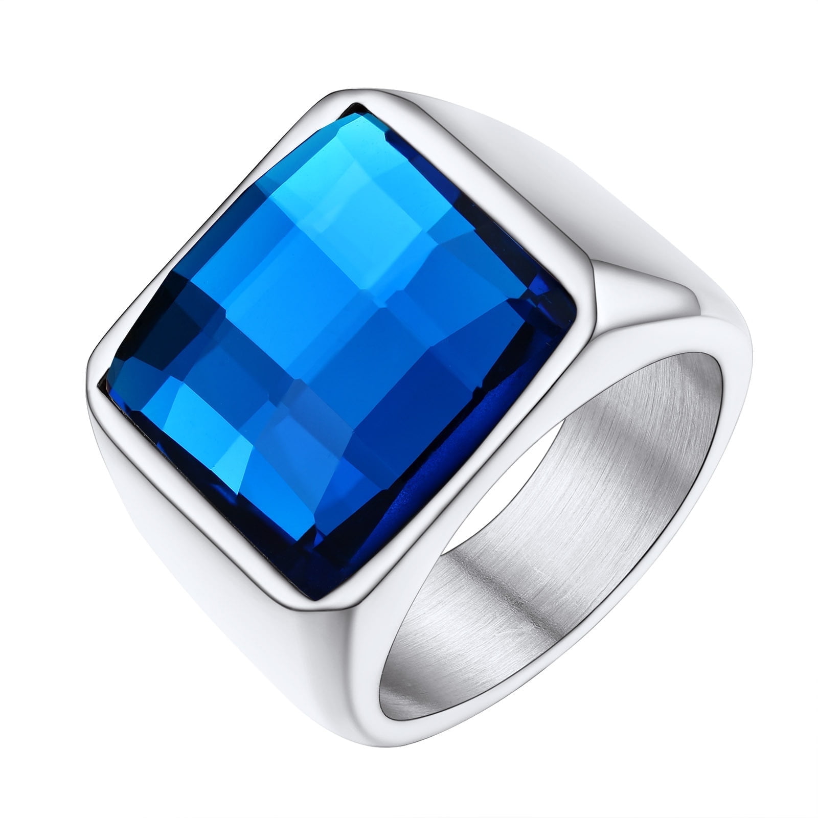 FindChic Mens Wedding Bands Cocktail Ring Stainless Steel Blue Gemstone ...