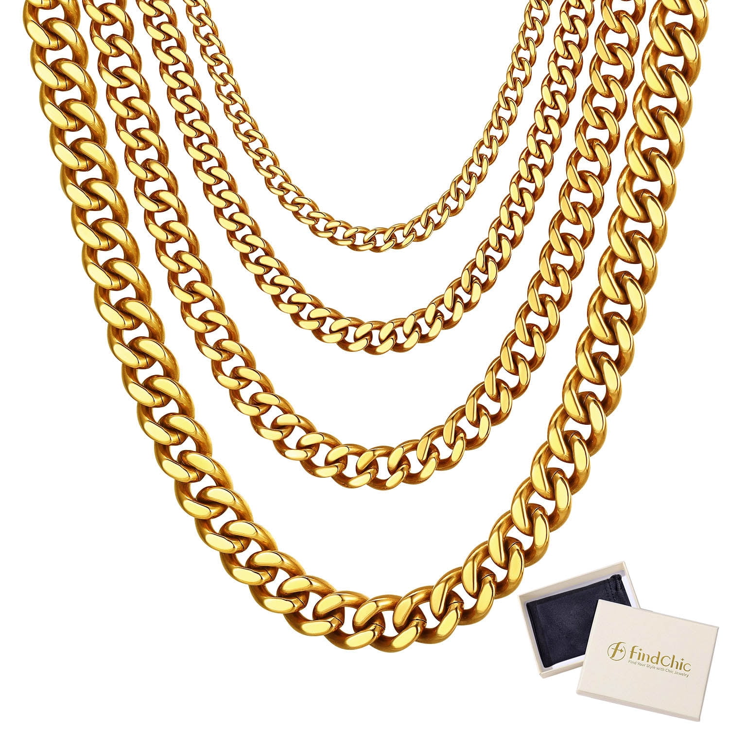 FindChic 14K Gold Plated Chain for Mens Necklaces Stainless Steel Hip ...