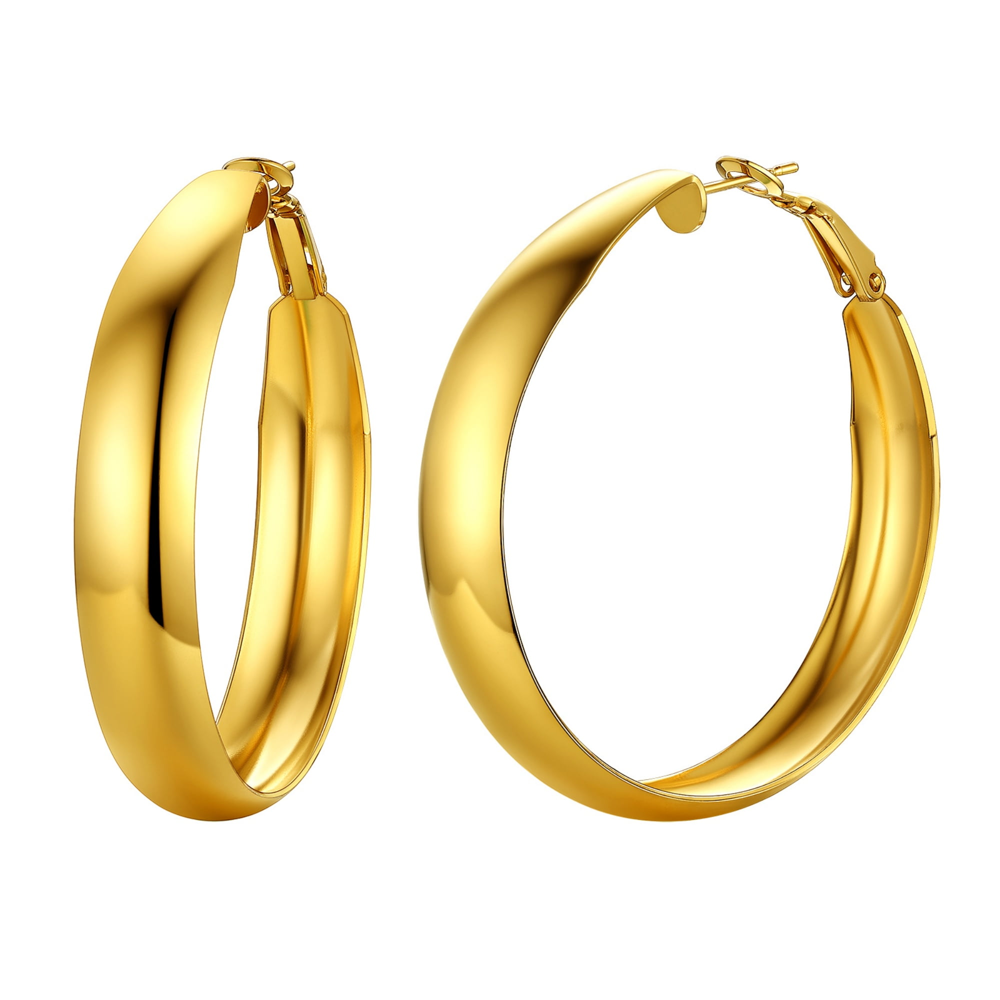 FindChic Chunky Hoop Earrings for Women Her 14K Gold Plated 40mm Medium ...