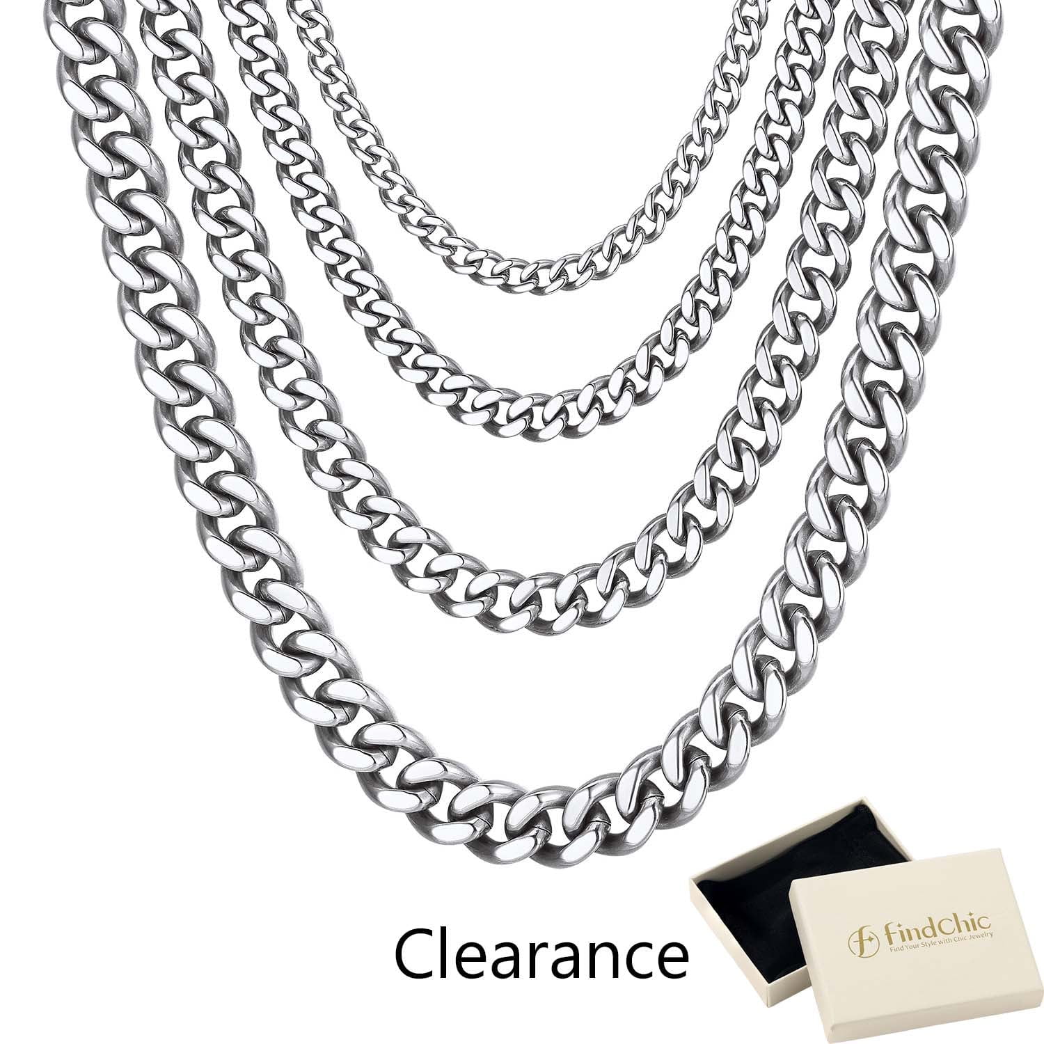 FindChic Chain Necklace for Men Women Stainless Steel Hip Hop Cuban ...