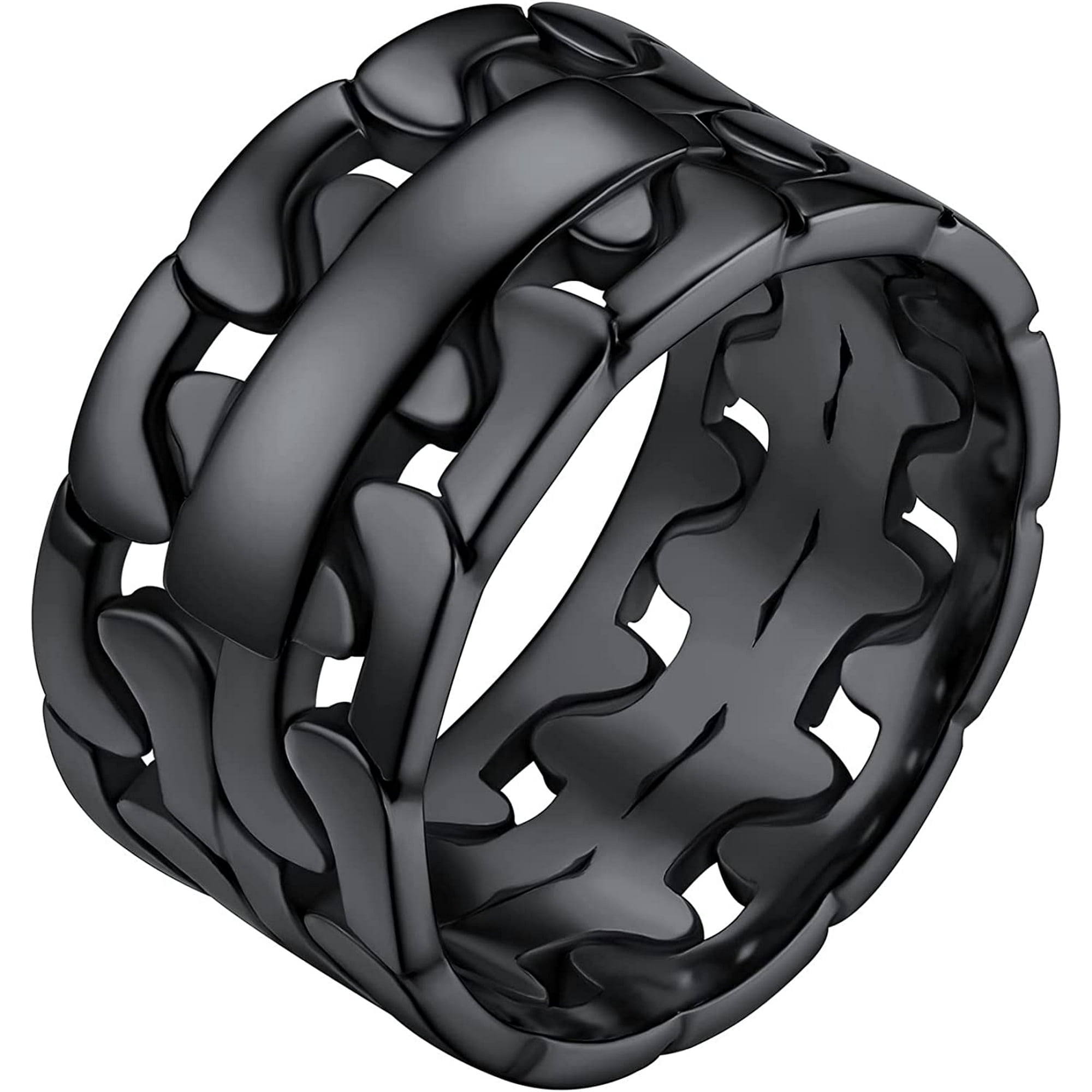 FindChic Cuban Link Band Rings for Mens Hip Hop Black Rings Size 7 to ...