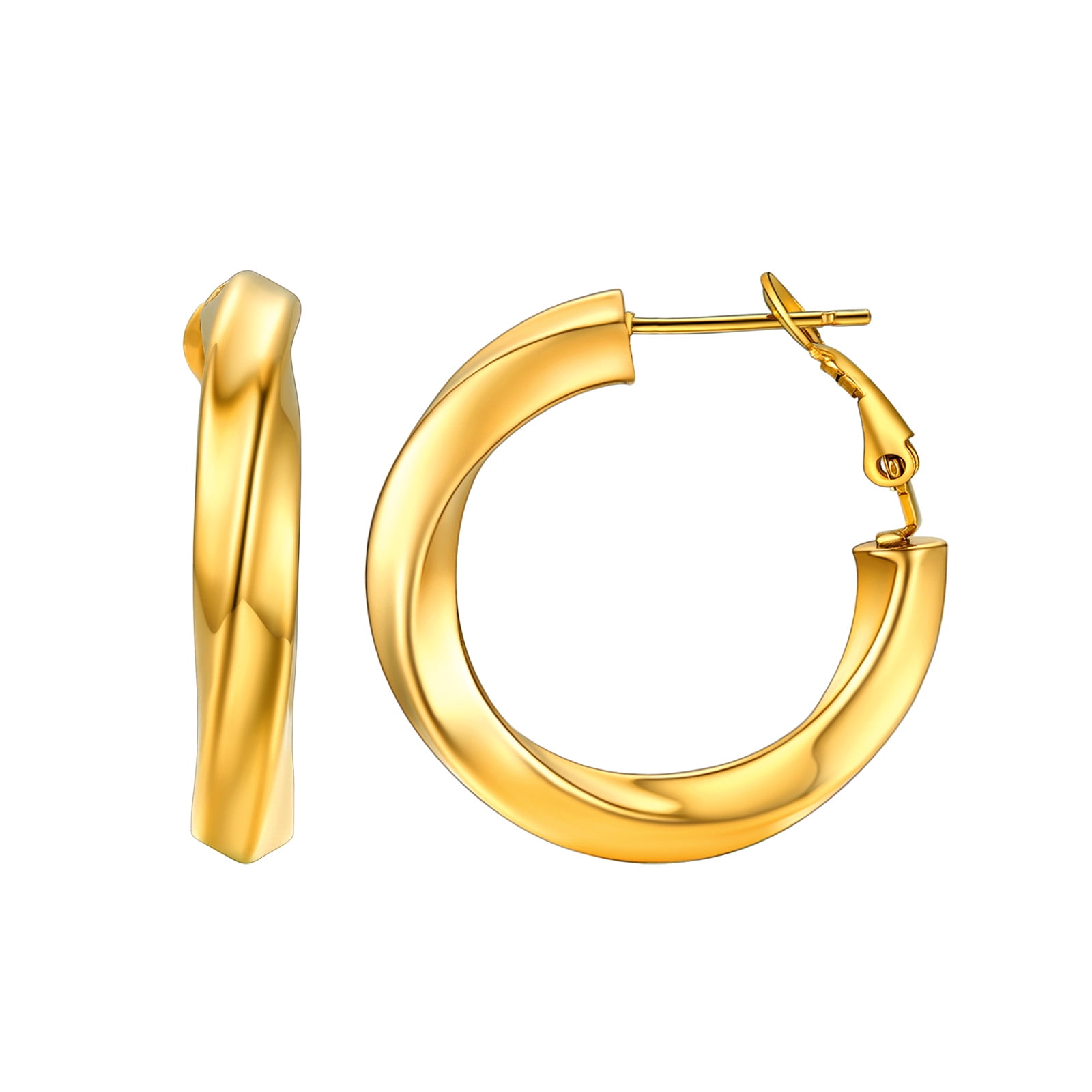 FindChic Cube Tubular 14K Gold Plated Twisted Chunky Hoop Earrings for ...