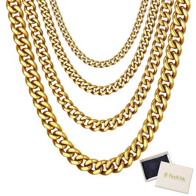 FindChic Curb Link 14K Gold Plated Chains Necklace for Men Stainless ...