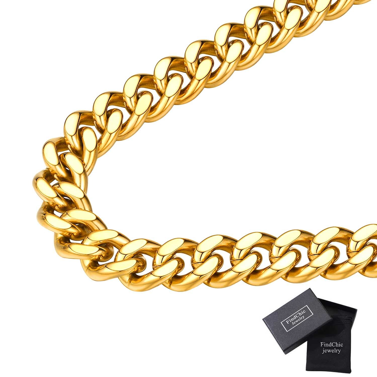 FindChic Curb Link Chain 18K Gold Necklace For Men Chunky Hip Hop Neck ...