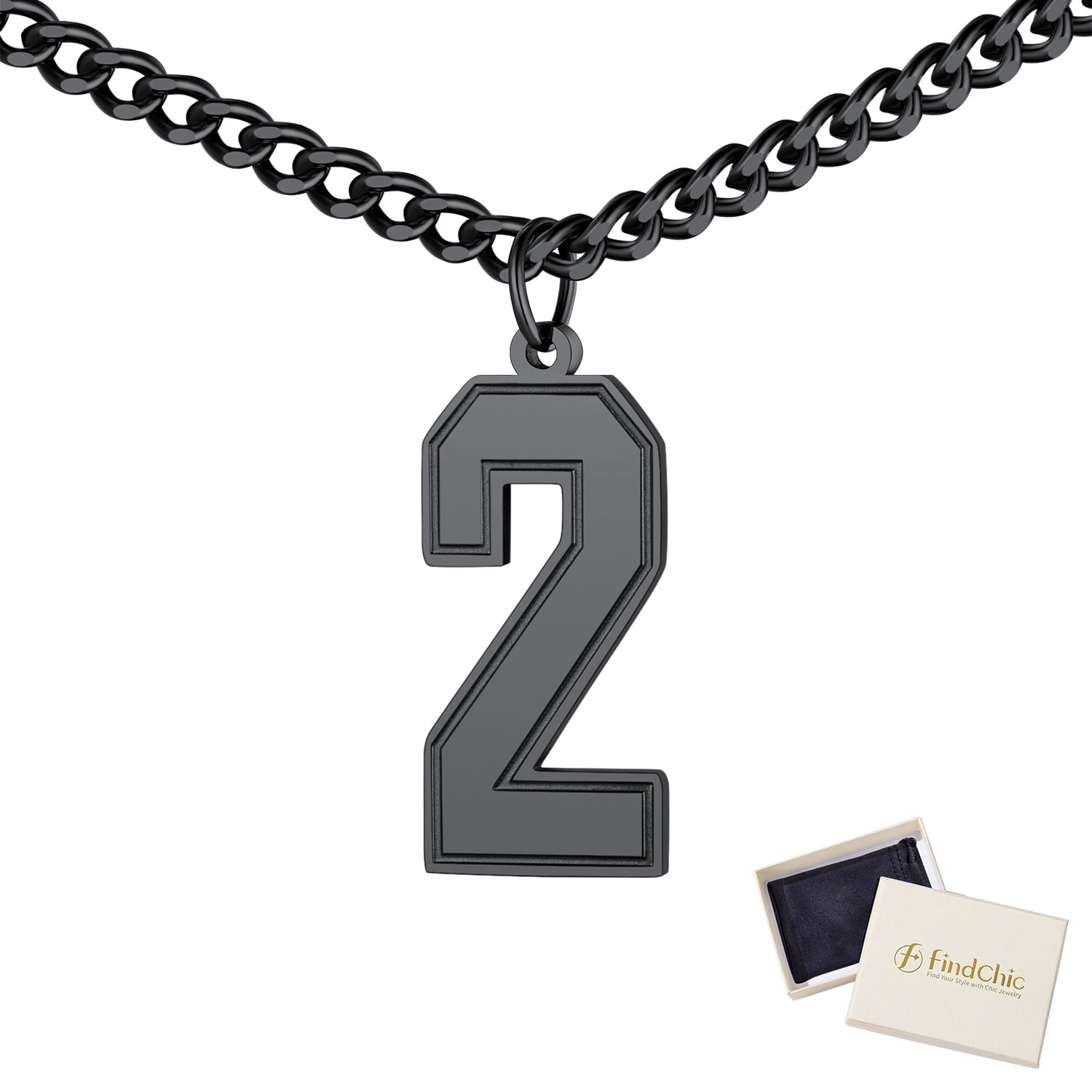 FindChic Mens Custom Chain Football Number Necklaces, 0-9 Numbers Black ...