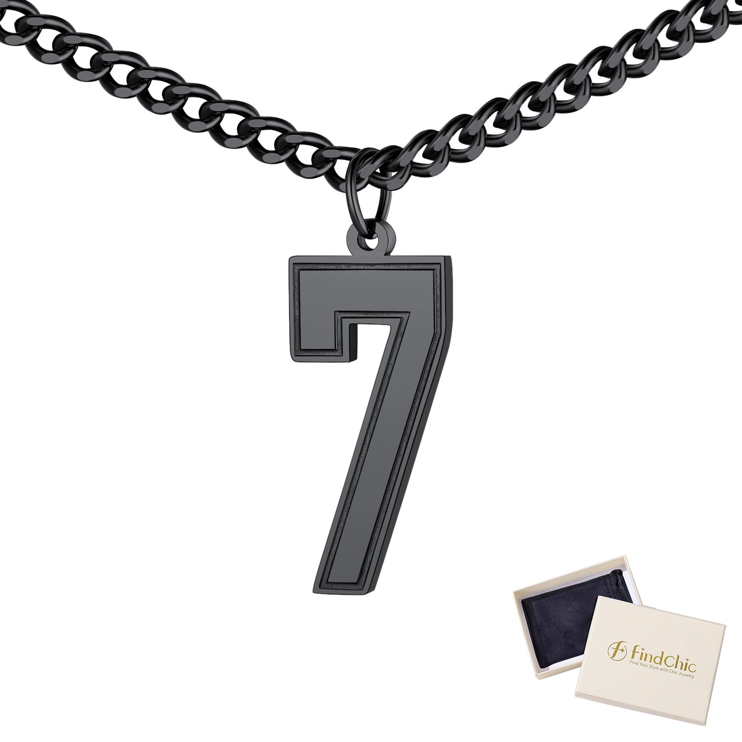 FindChic Mens Custom Chain Football Number Necklaces, 0-9 Numbers Black ...