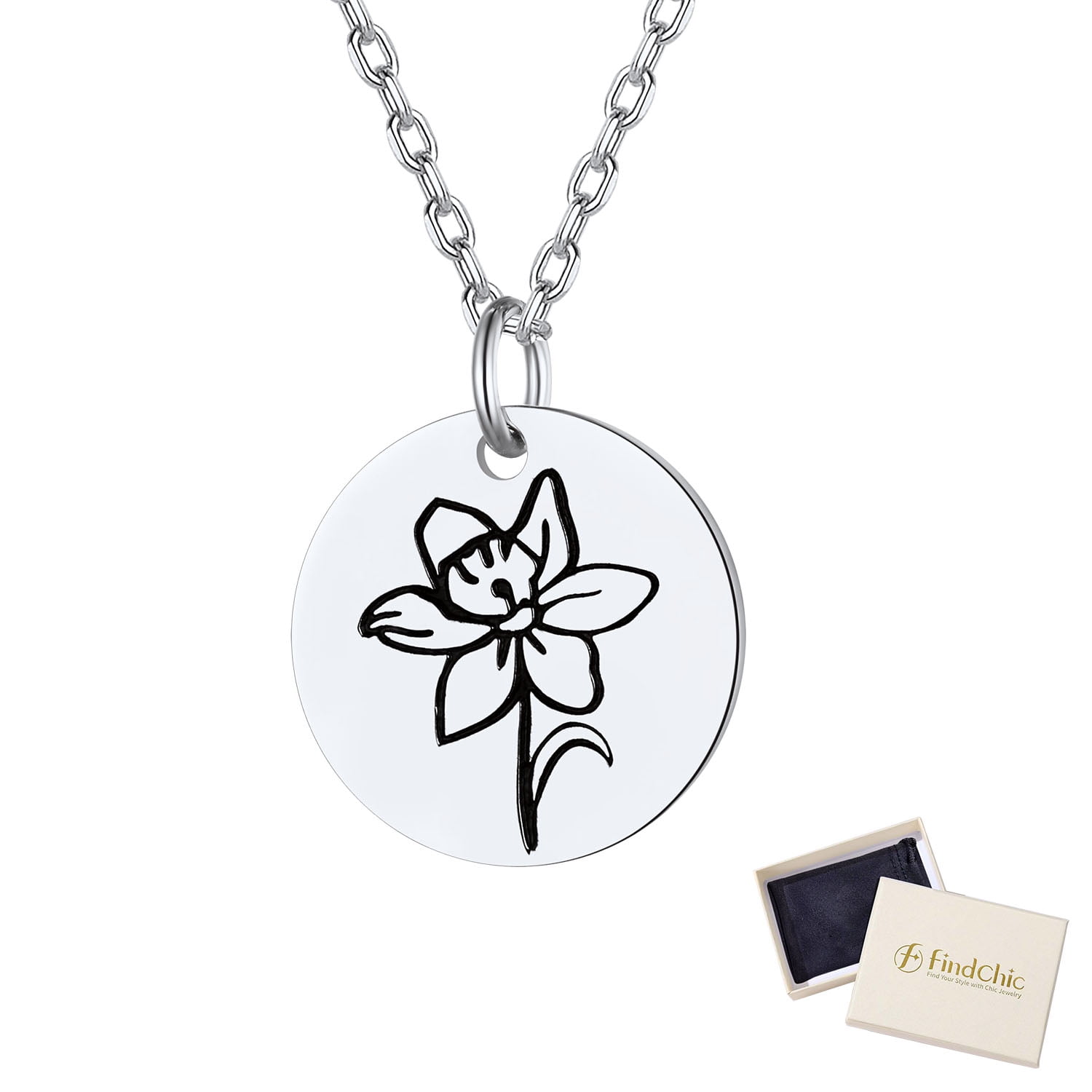 FindChic Sterling Silver Necklaces for Women Dainty Birth Flower Disc ...