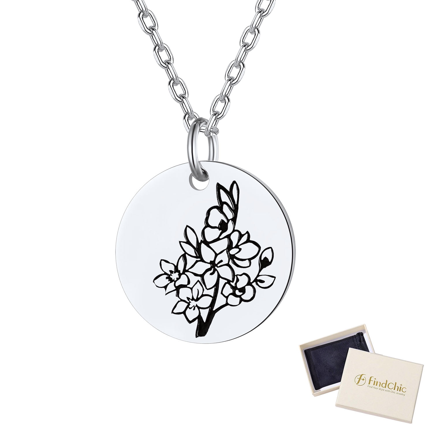 FindChic Sterling Silver Necklaces for Women Dainty Birth Flower Disc ...
