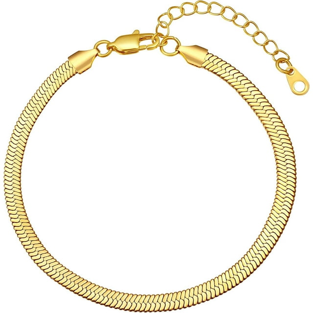 Women's 14K Gold Plated Tiny Bead Anklet With Green Rose